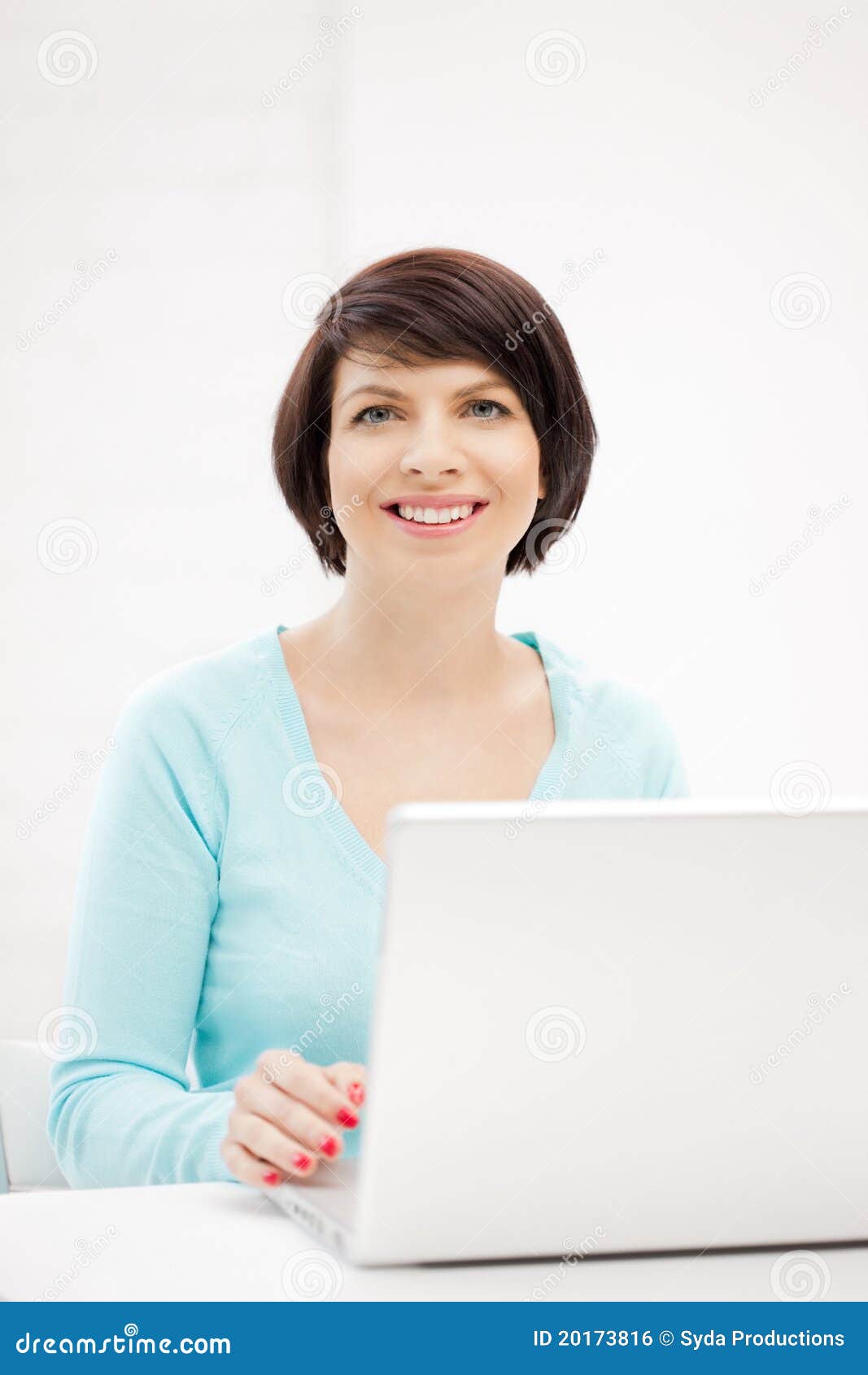 Happy Woman with Laptop Computer Stock Photo - Image of nice ...