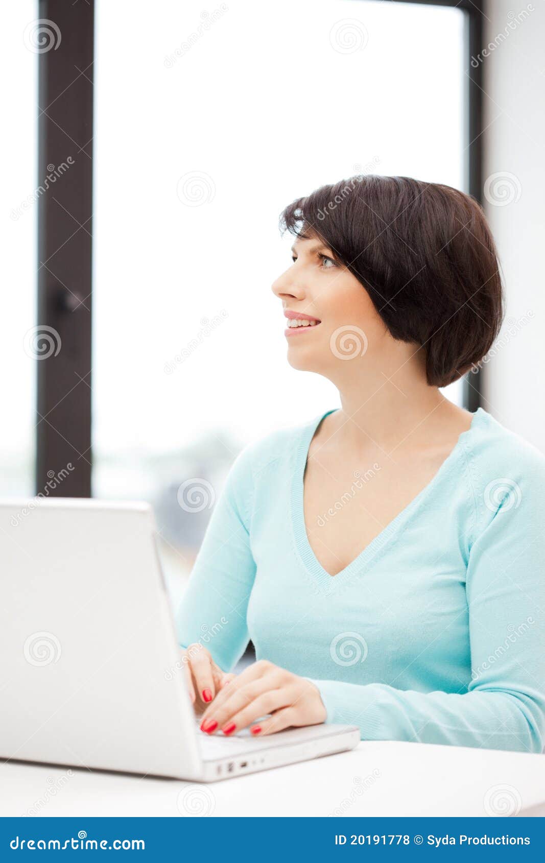 Happy Woman with Laptop Computer Stock Photo - Image of businesswoman ...