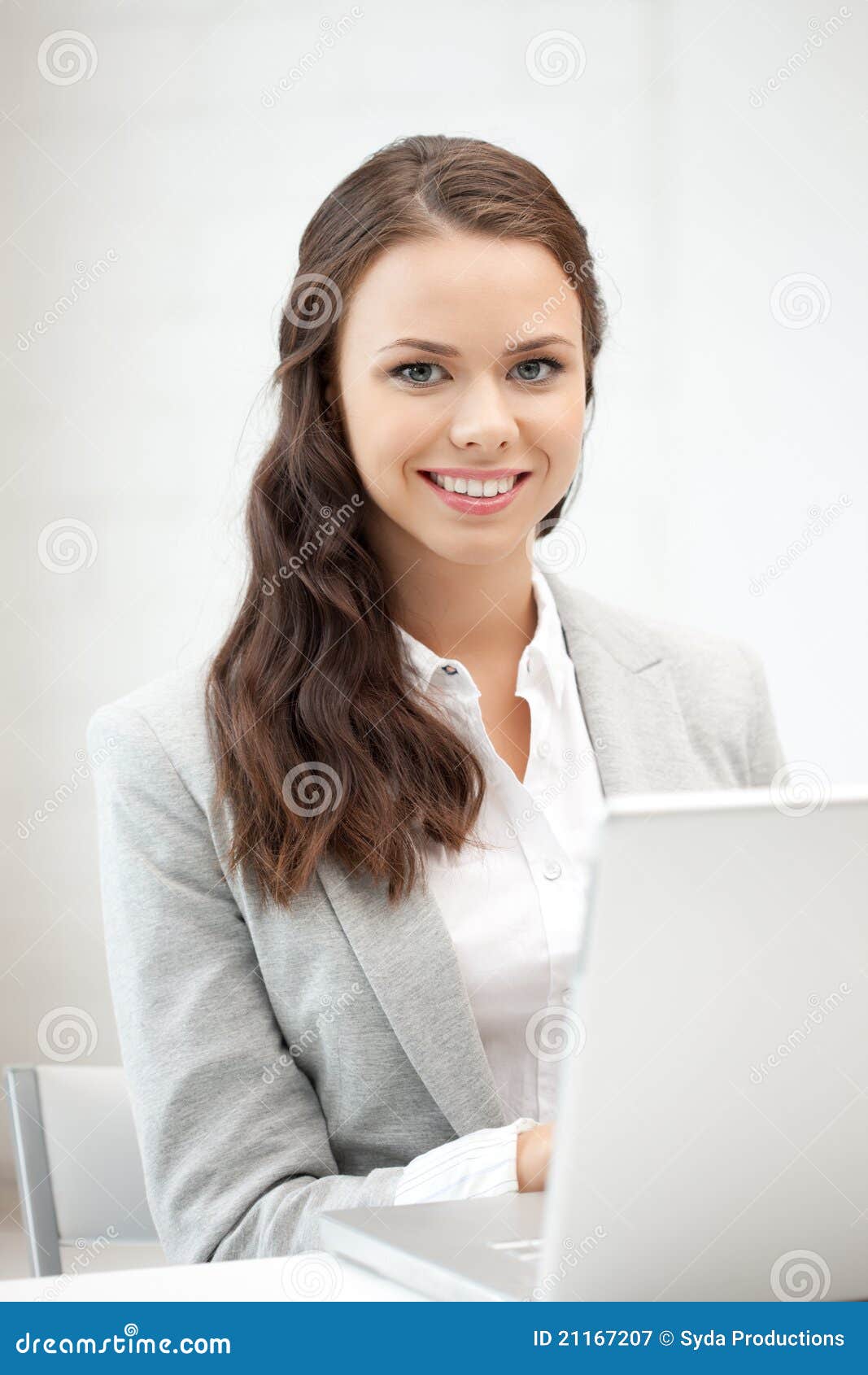 Happy Woman with Laptop Computer Stock Image - Image of female, happy ...