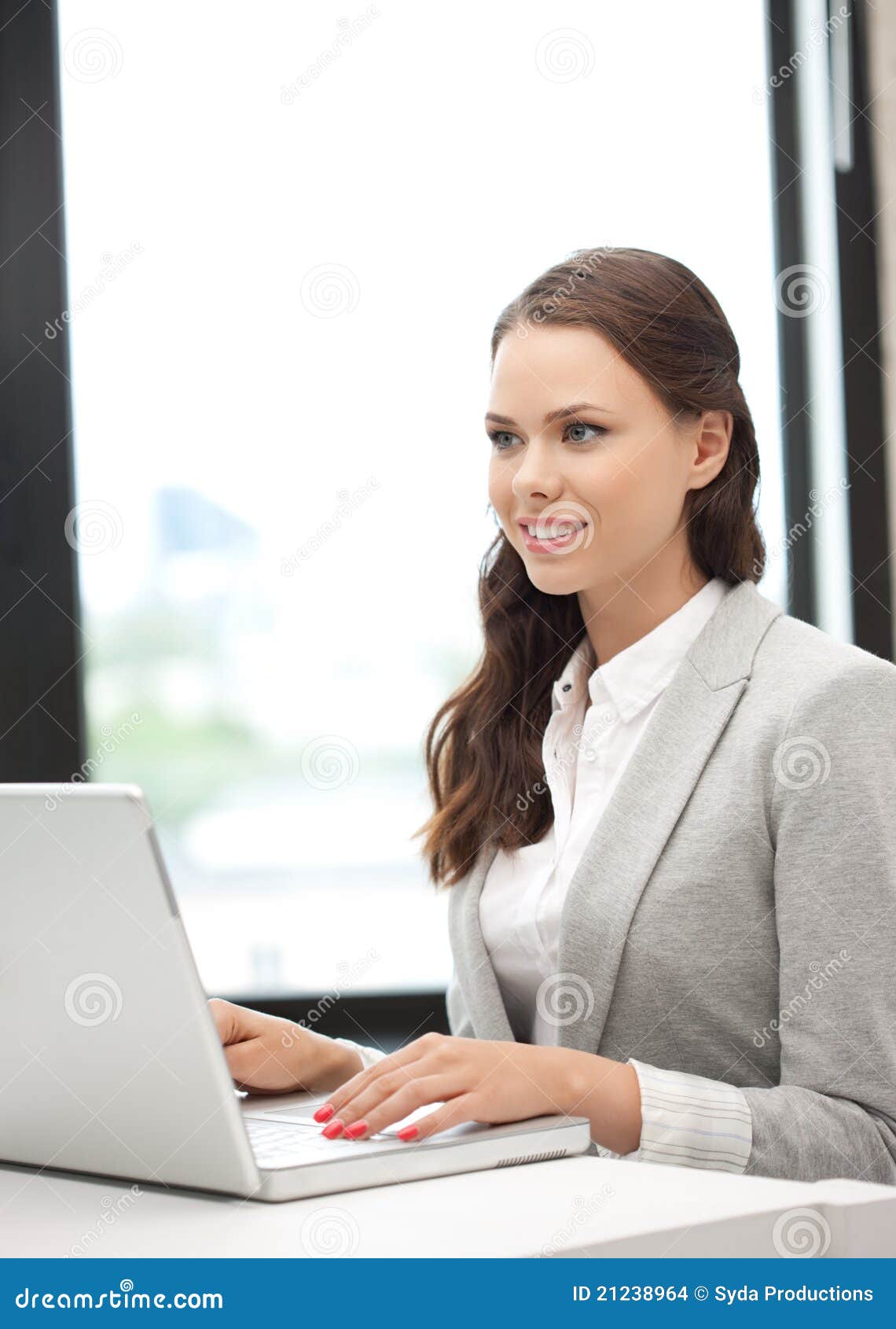 Happy Woman with Laptop Computer Stock Photo - Image of gorgeous ...