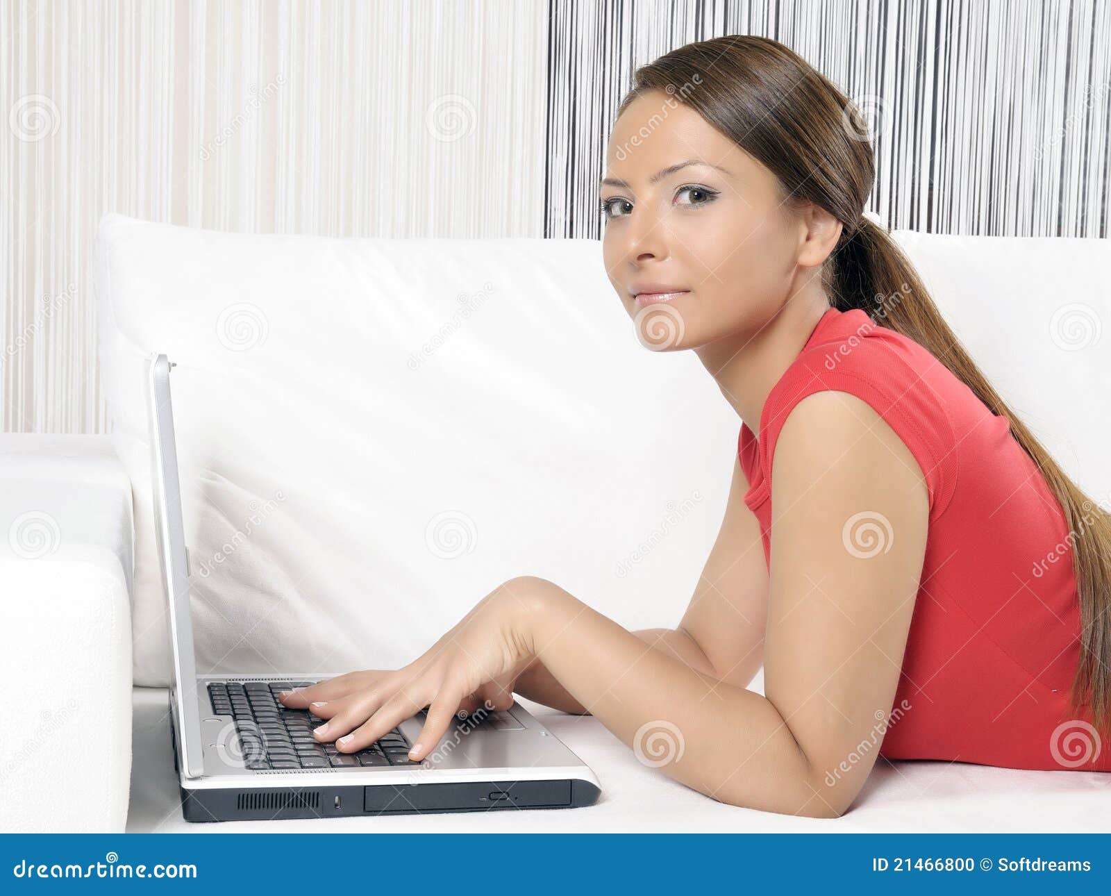 Happy Woman with a Laptop Computer Stock Photo - Image of interested ...
