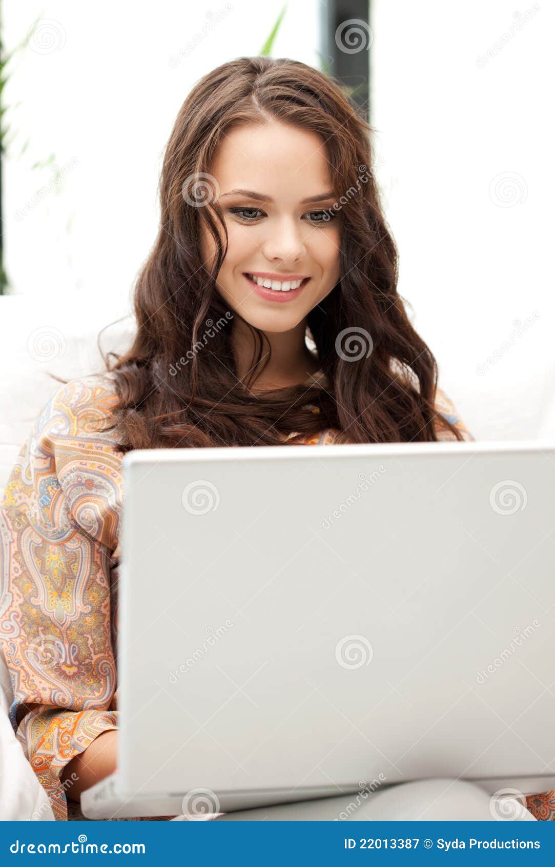 Happy Woman with Laptop Computer Stock Image - Image of lady, education ...