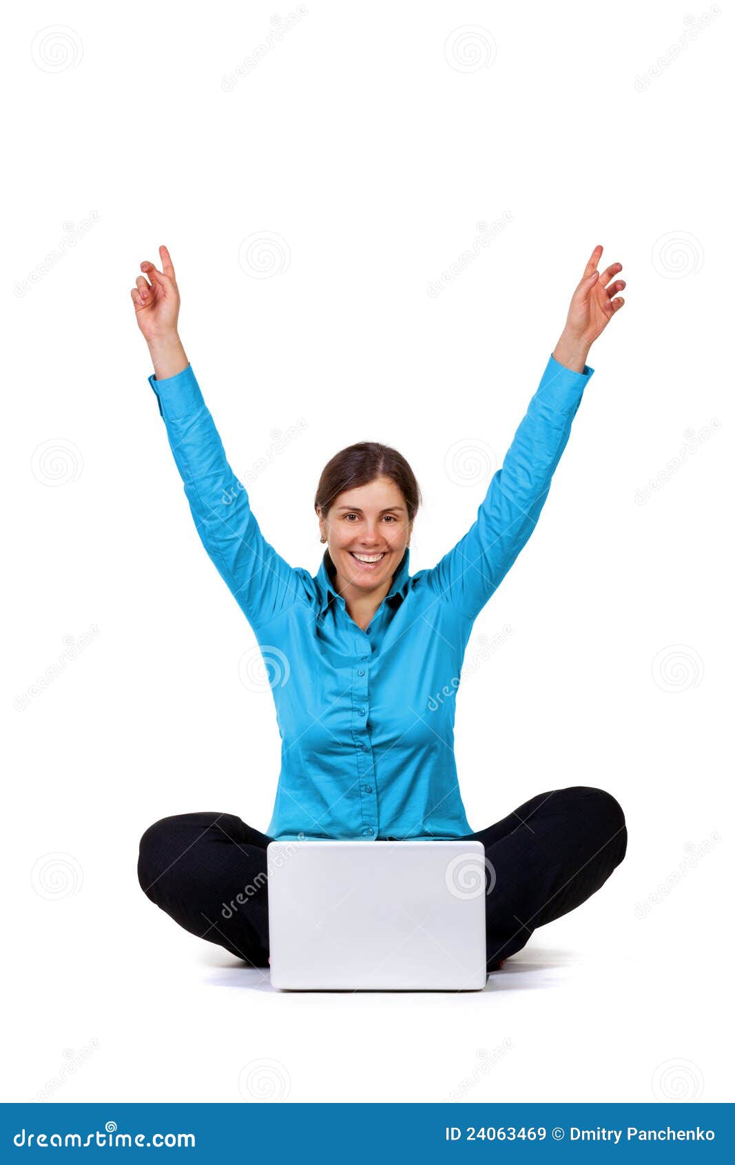 Happy Woman with Laptop Computer Stock Image - Image of female ...