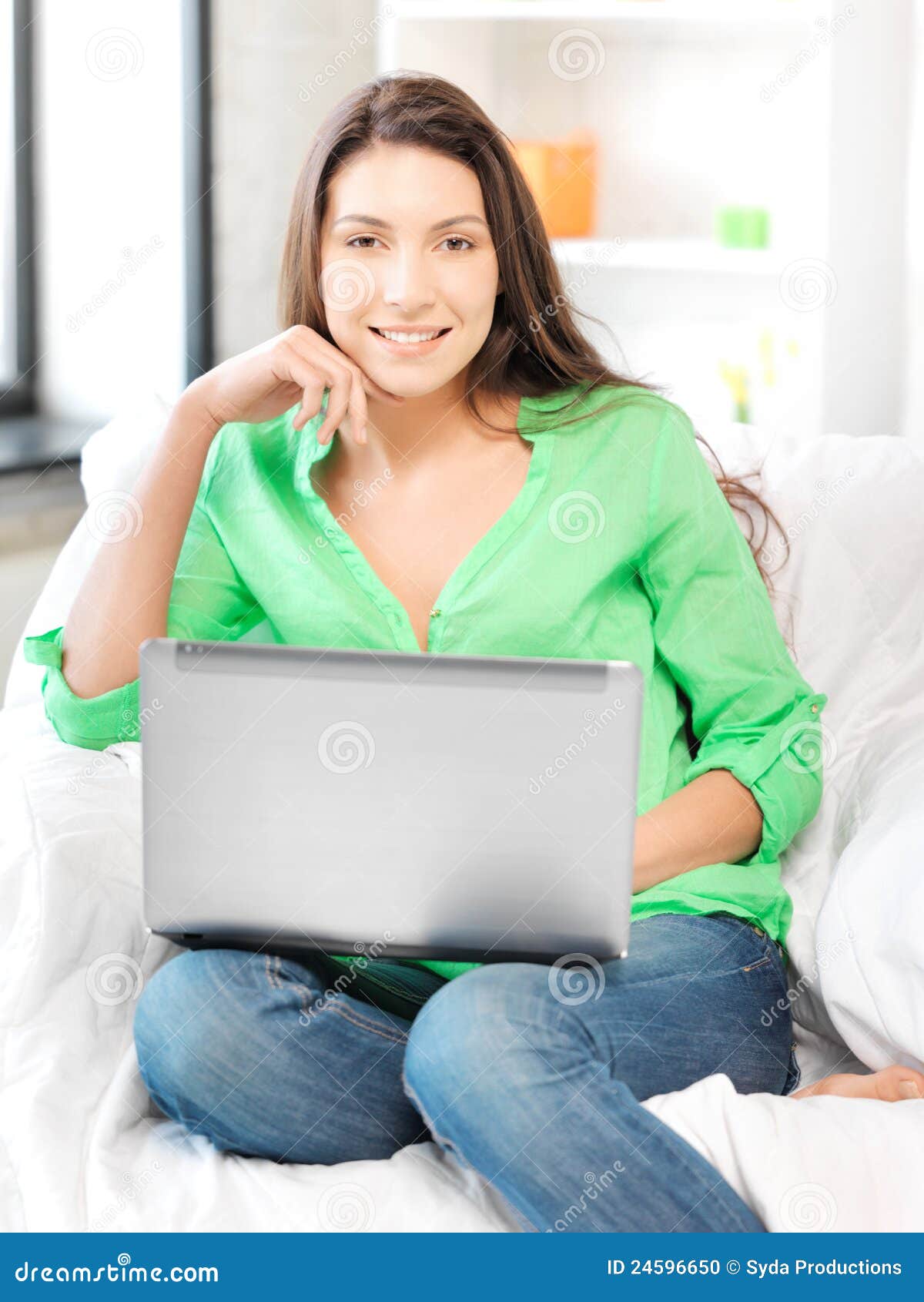 Happy Woman with Laptop Computer Stock Photo - Image of beautiful ...