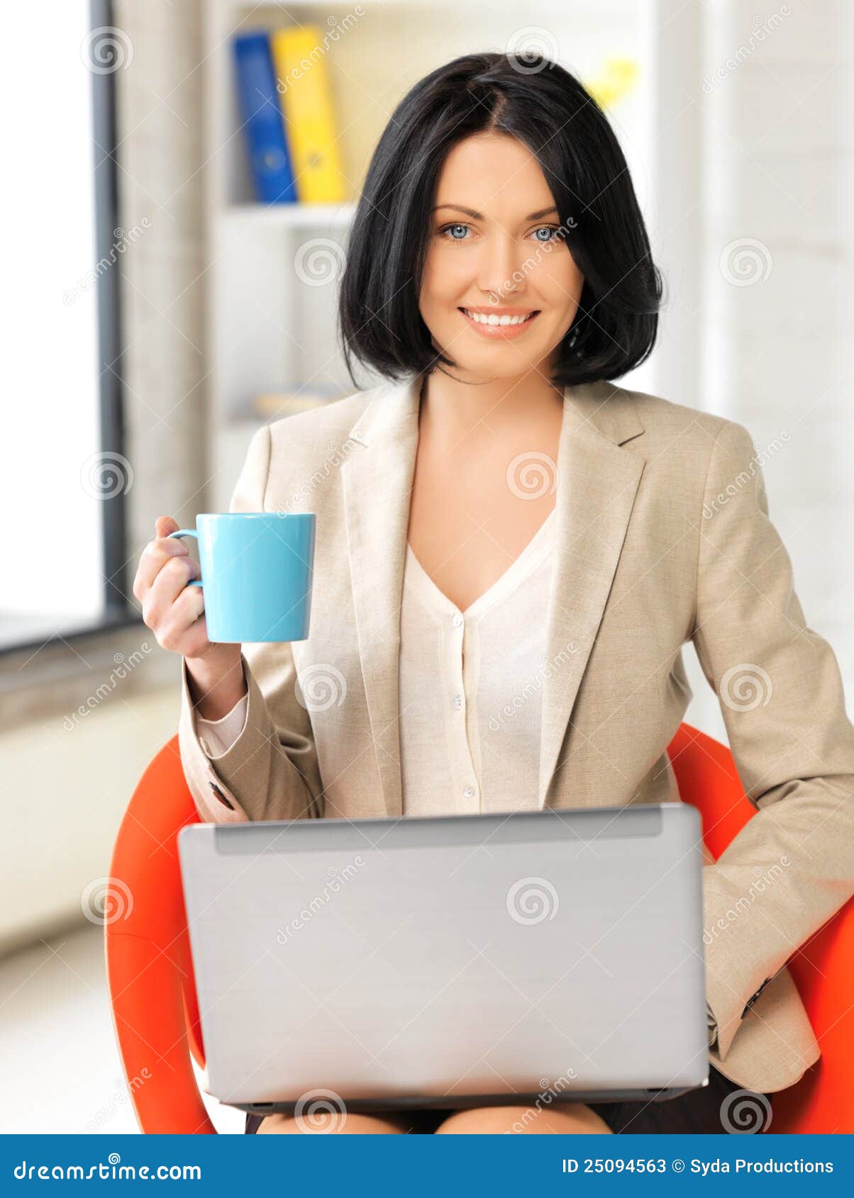 Happy Woman with Laptop Computer Stock Image - Image of elegant ...