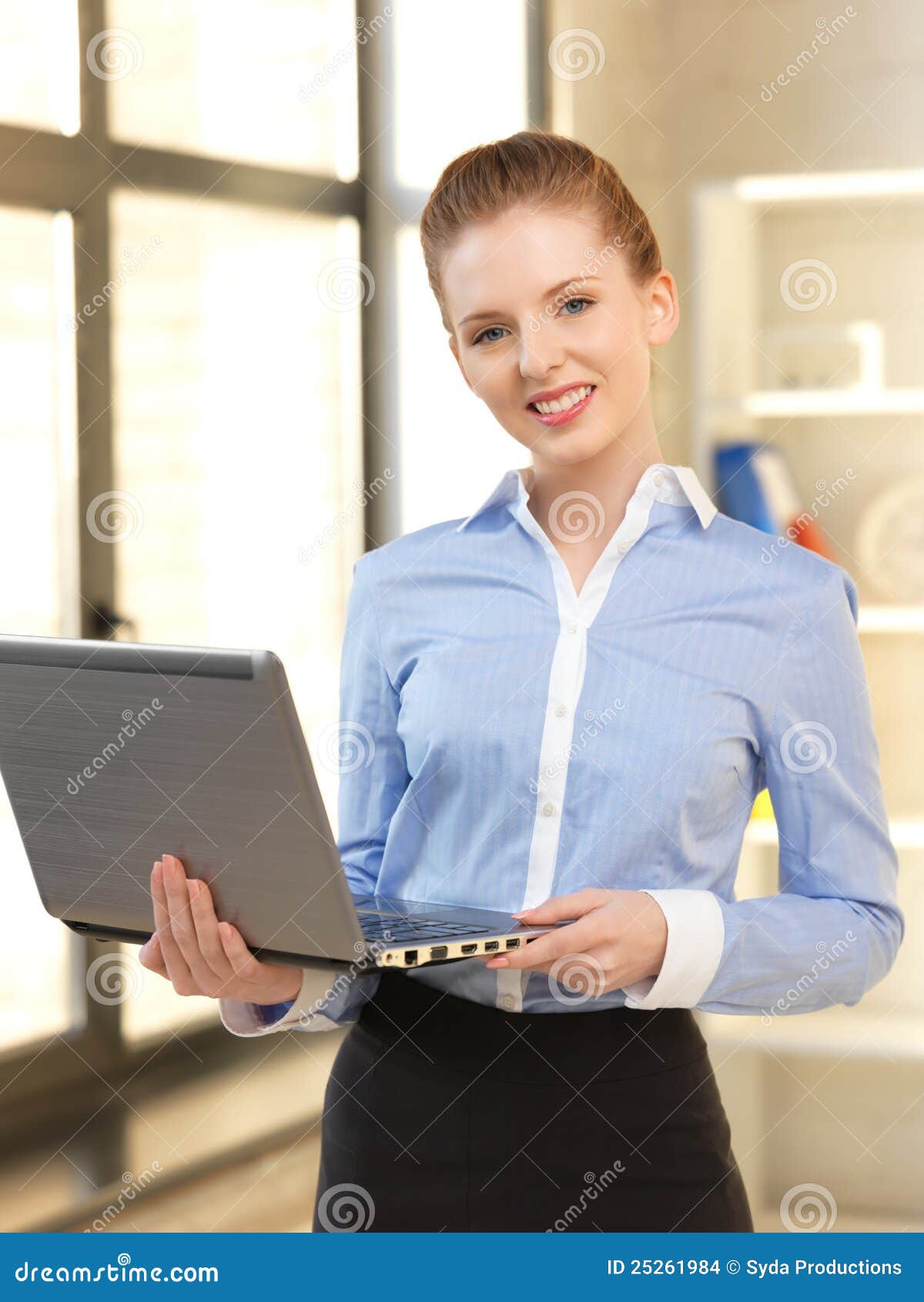 Happy Woman with Laptop Computer Stock Photo - Image of lovely ...