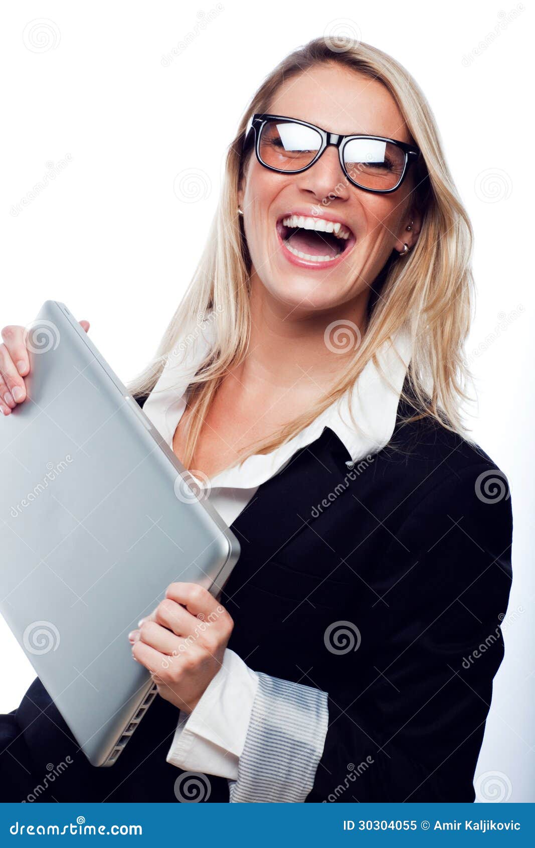 Happy woman with laptop stock image. Image of business - 30304055