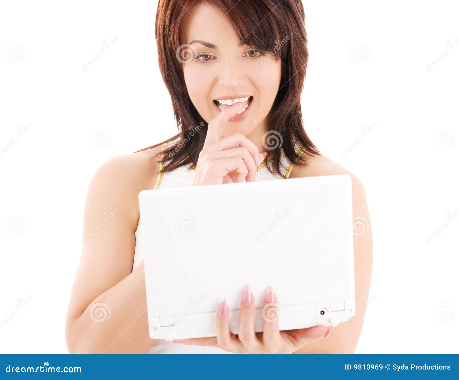 Happy Woman with Laptop Computer Stock Image - Image of internet ...