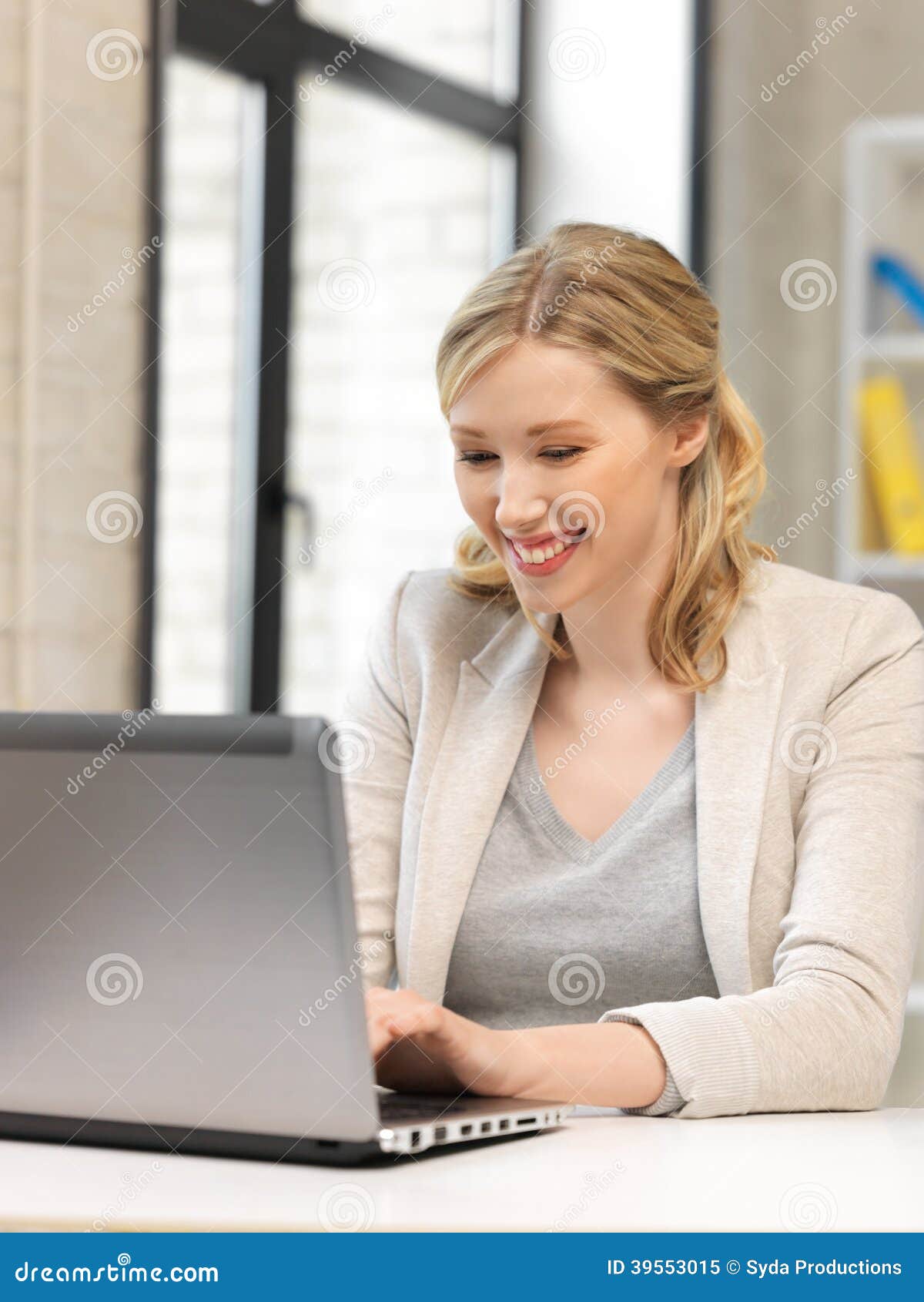 Happy Woman with Laptop Computer Stock Image - Image of business, nice ...