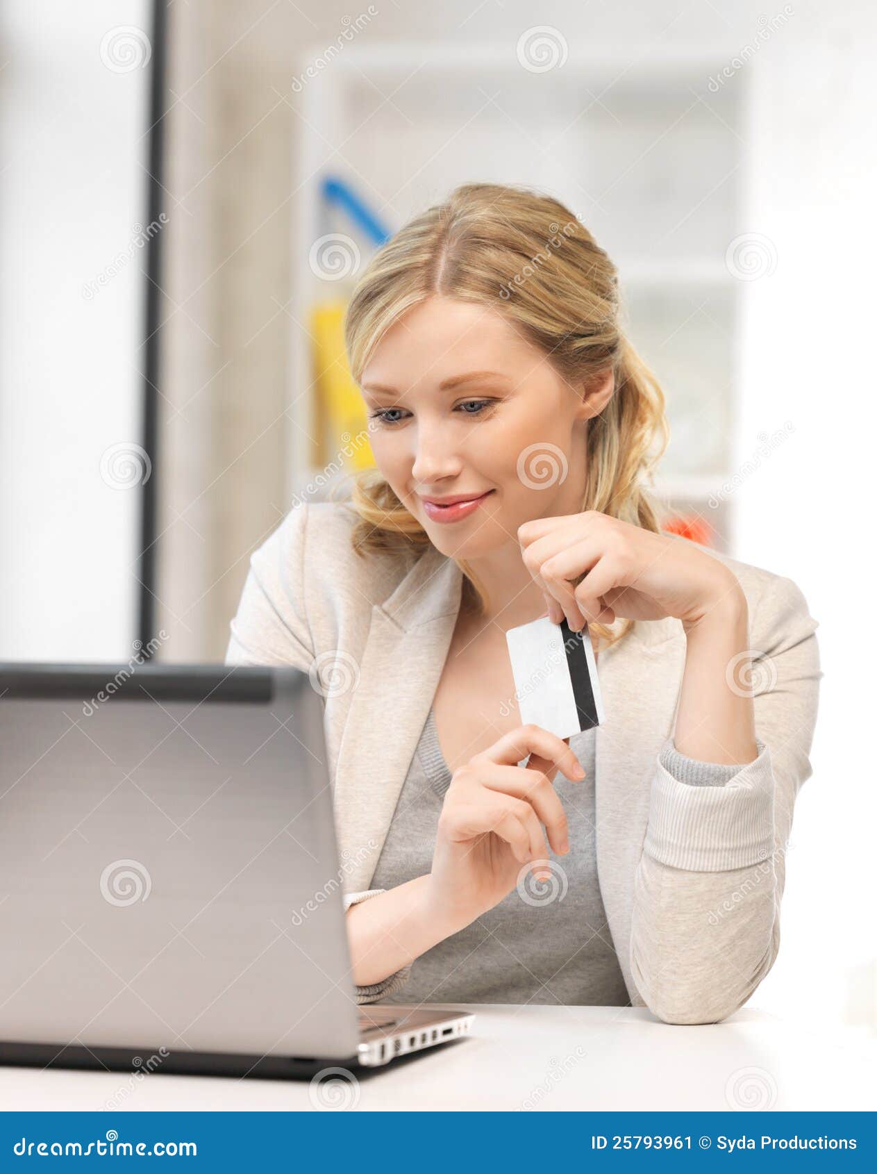 Happy Woman with Laptop Computer and Credit Card Stock Image - Image of ...