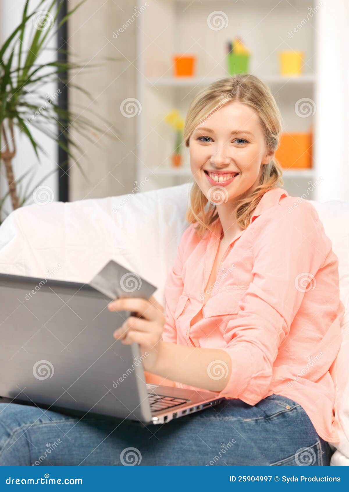 Happy Woman with Laptop Computer and Credit Card Stock Image - Image of ...