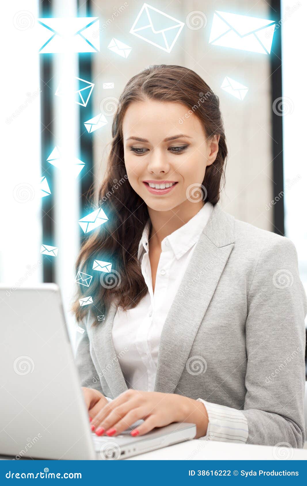 Happy Woman with Laptop Computer Stock Photo - Image of lovely, female ...