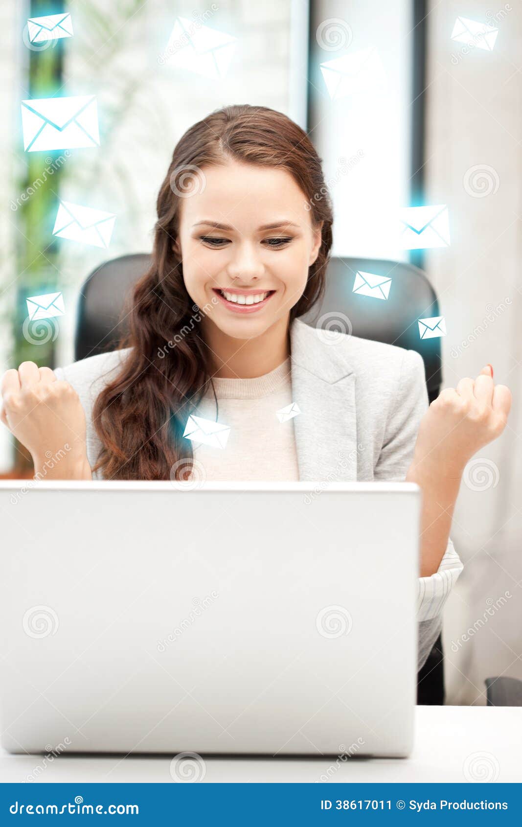 Happy Woman with Laptop Computer Stock Image - Image of network ...
