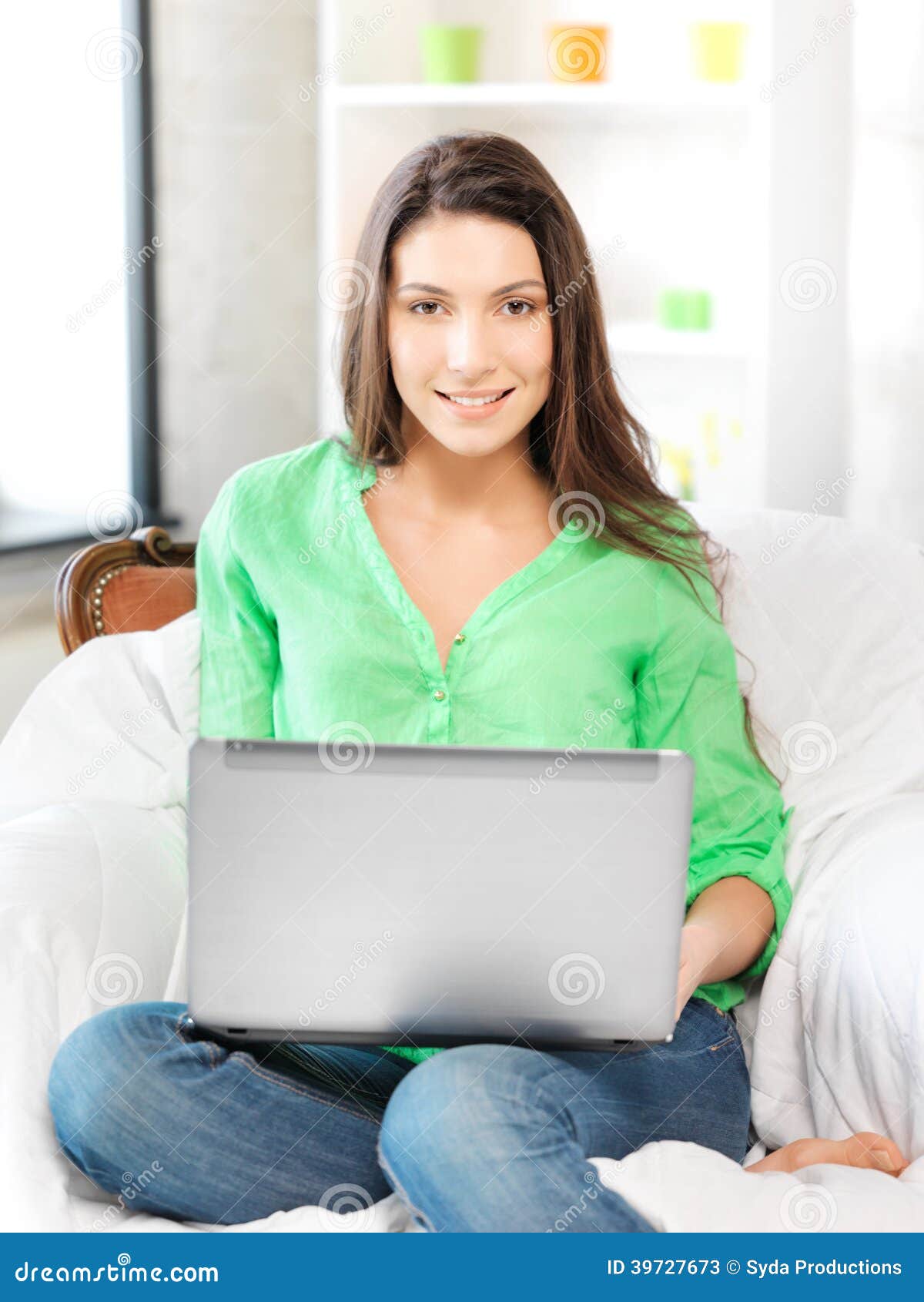 Happy Woman with Laptop Computer Stock Image - Image of casual, laptop ...