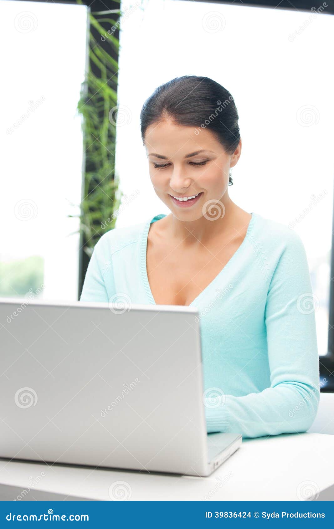 Happy Woman with Laptop Computer Stock Photo - Image of lady, bright ...
