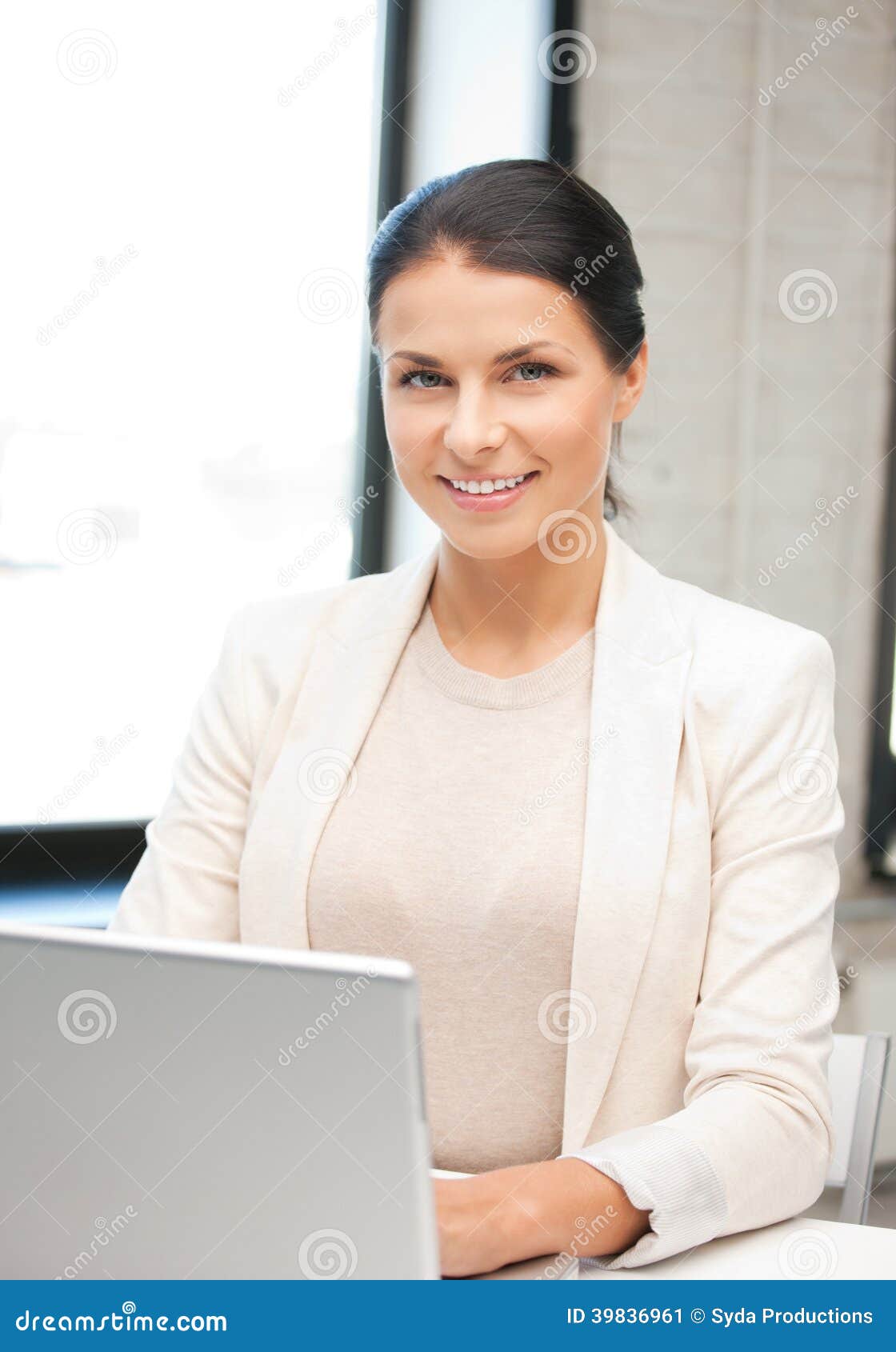 Happy Woman with Laptop Computer Stock Image - Image of elegant, happy ...