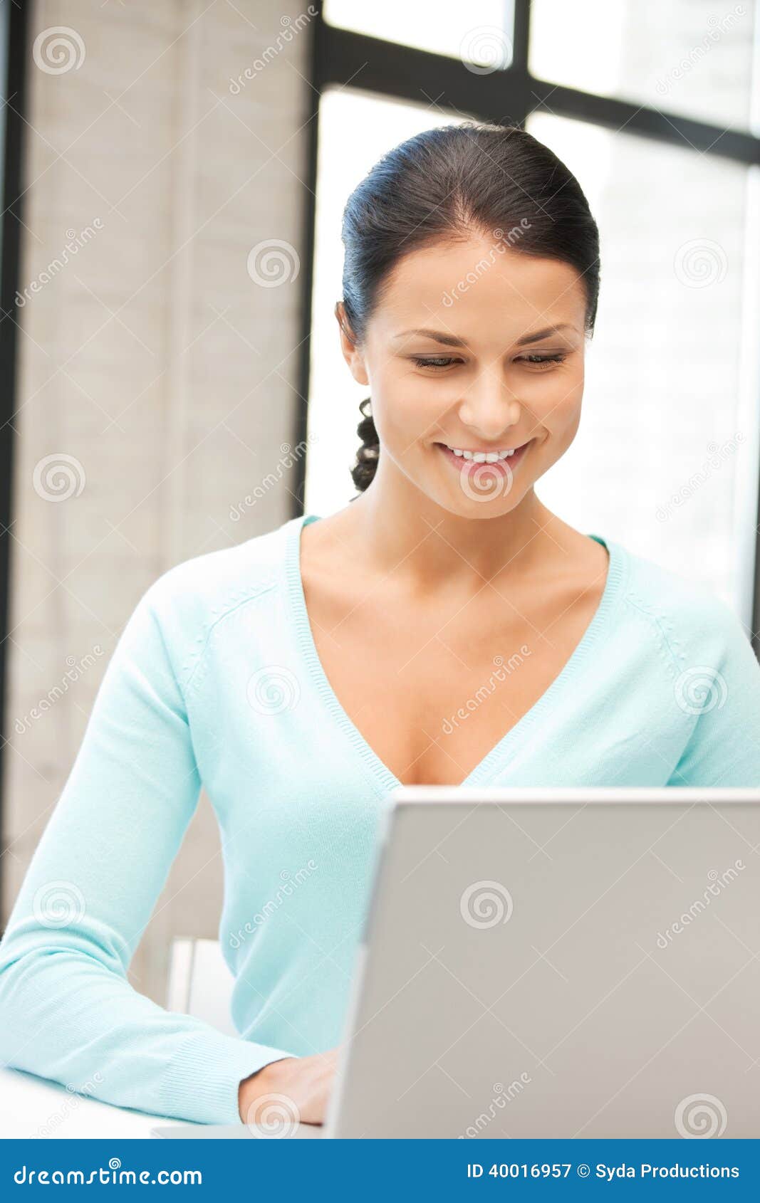 Happy Woman with Laptop Computer Stock Image - Image of corporate ...