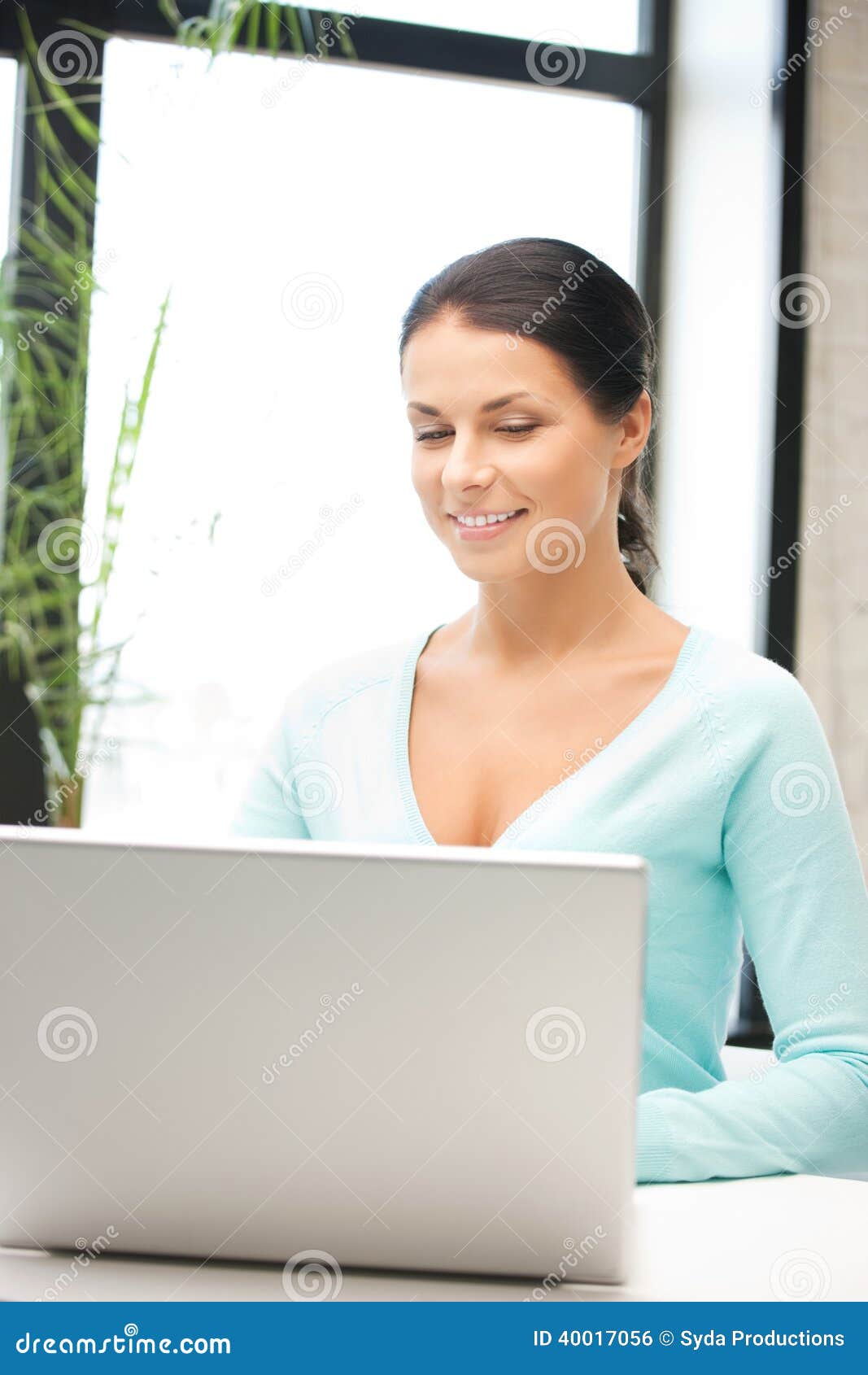 Happy Woman with Laptop Computer Stock Photo - Image of information ...
