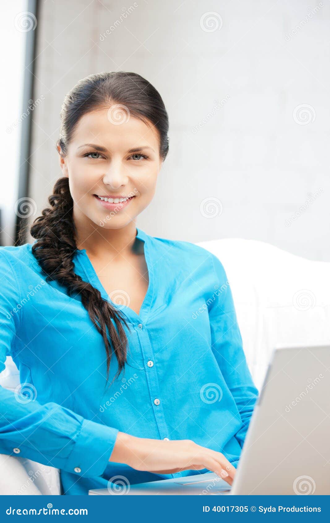 Happy Woman with Laptop Computer Stock Image - Image of attractive ...
