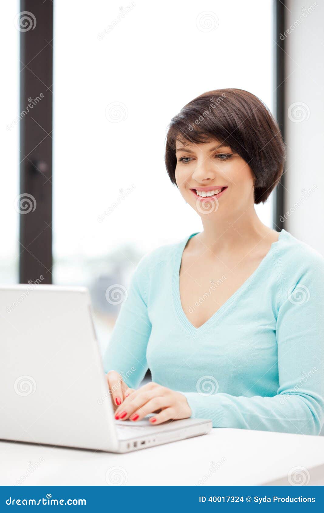 Happy Woman with Laptop Computer Stock Photo - Image of elegant, girl ...