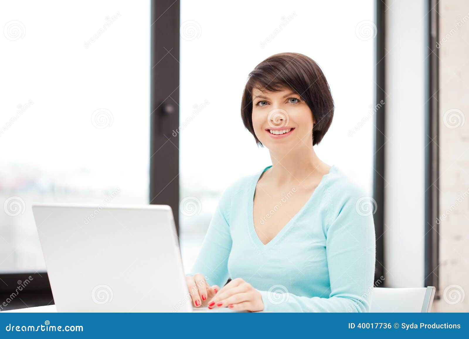 Happy Woman with Laptop Computer Stock Photo - Image of access, lady ...