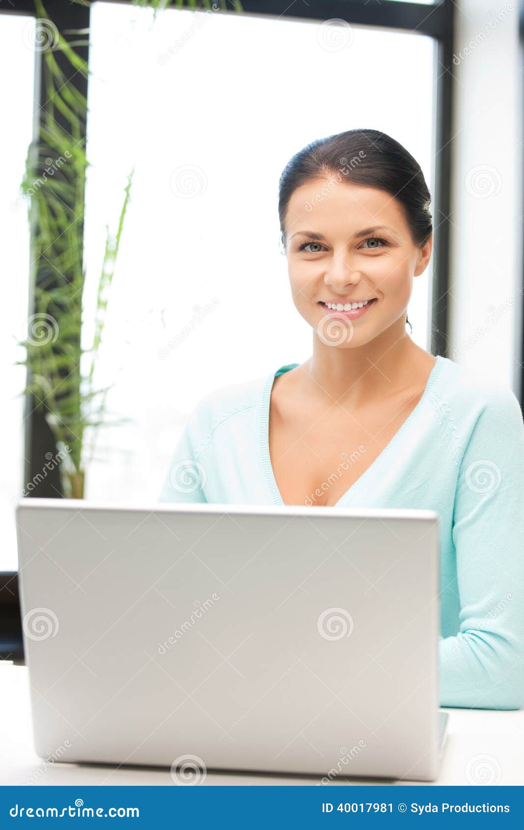 Happy Woman with Laptop Computer Stock Image - Image of beautiful ...