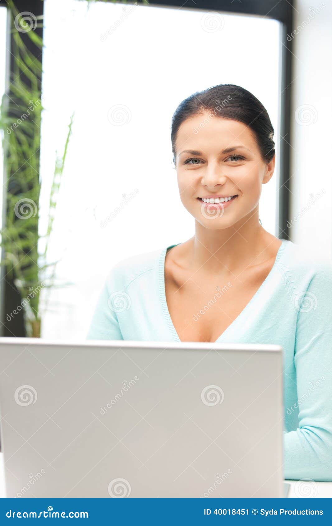 Happy Woman with Laptop Computer Stock Image - Image of network, bright ...