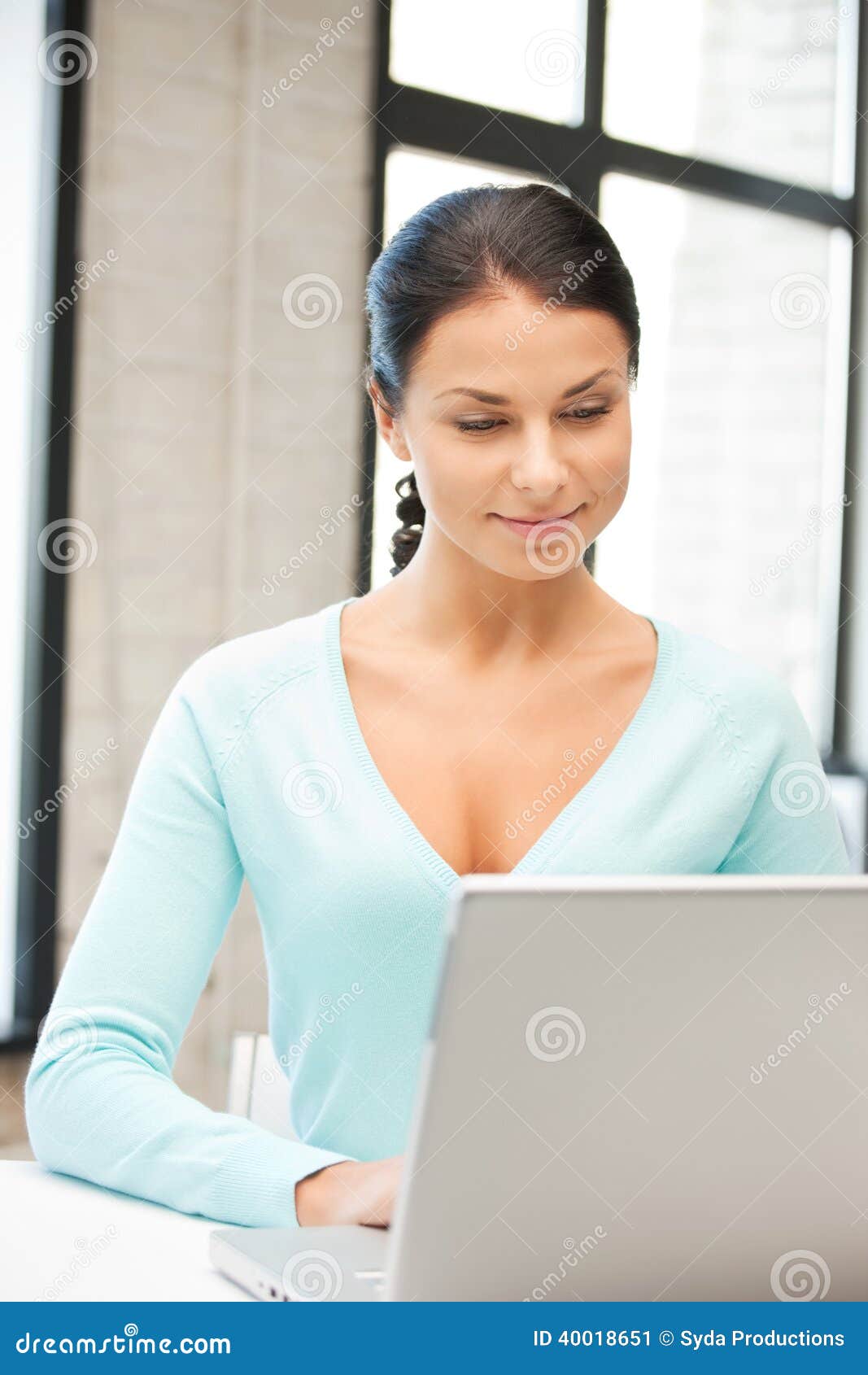 Happy Woman with Laptop Computer Stock Image - Image of computer ...