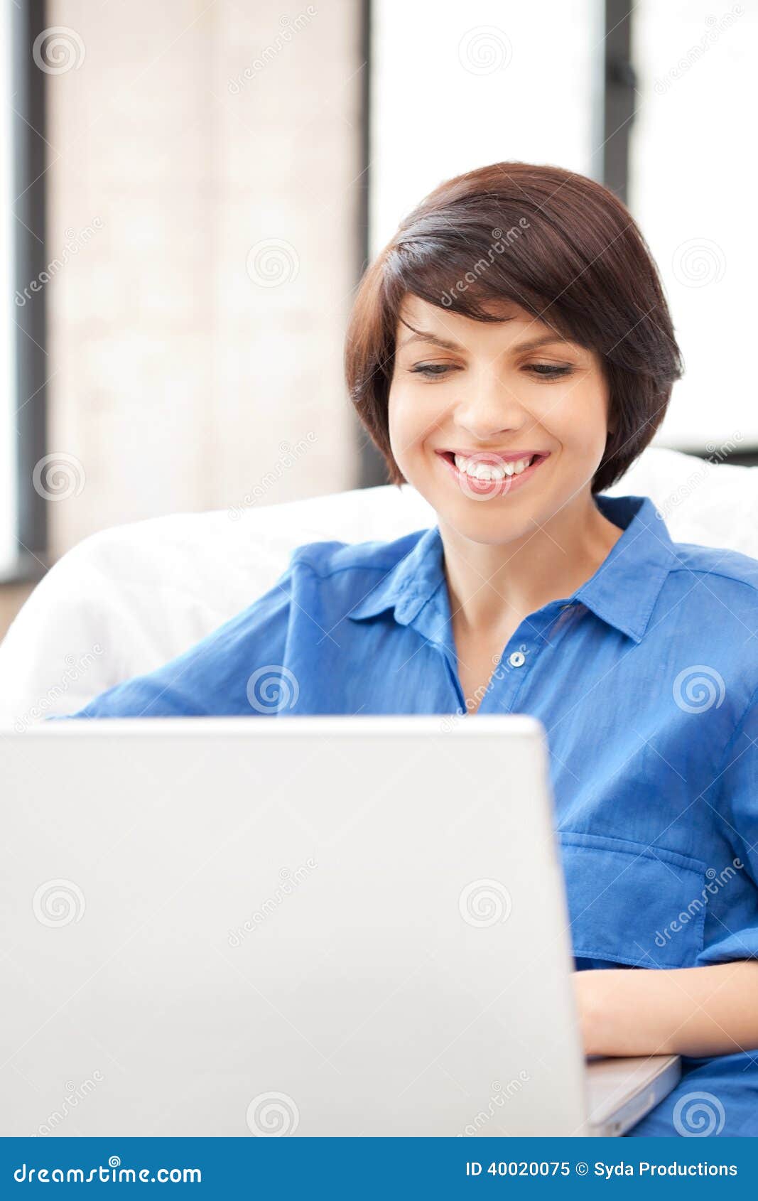Happy Woman with Laptop Computer Stock Image - Image of communication ...