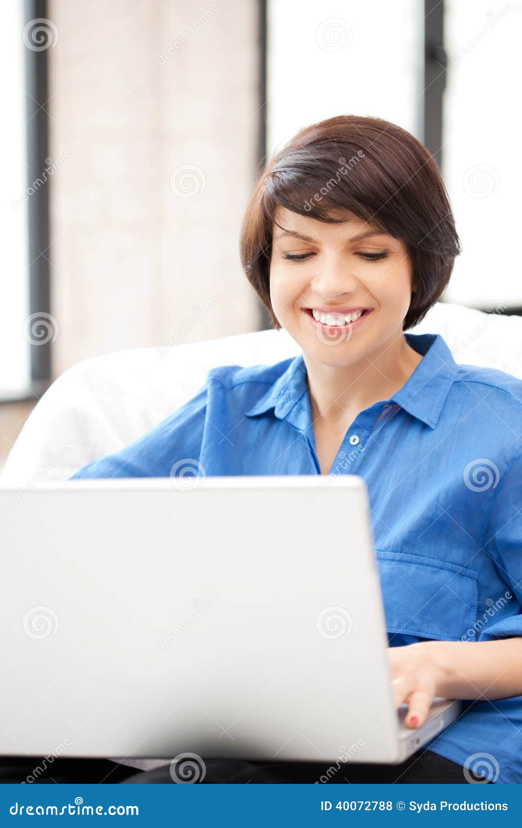 Happy Woman with Laptop Computer Stock Photo - Image of human ...