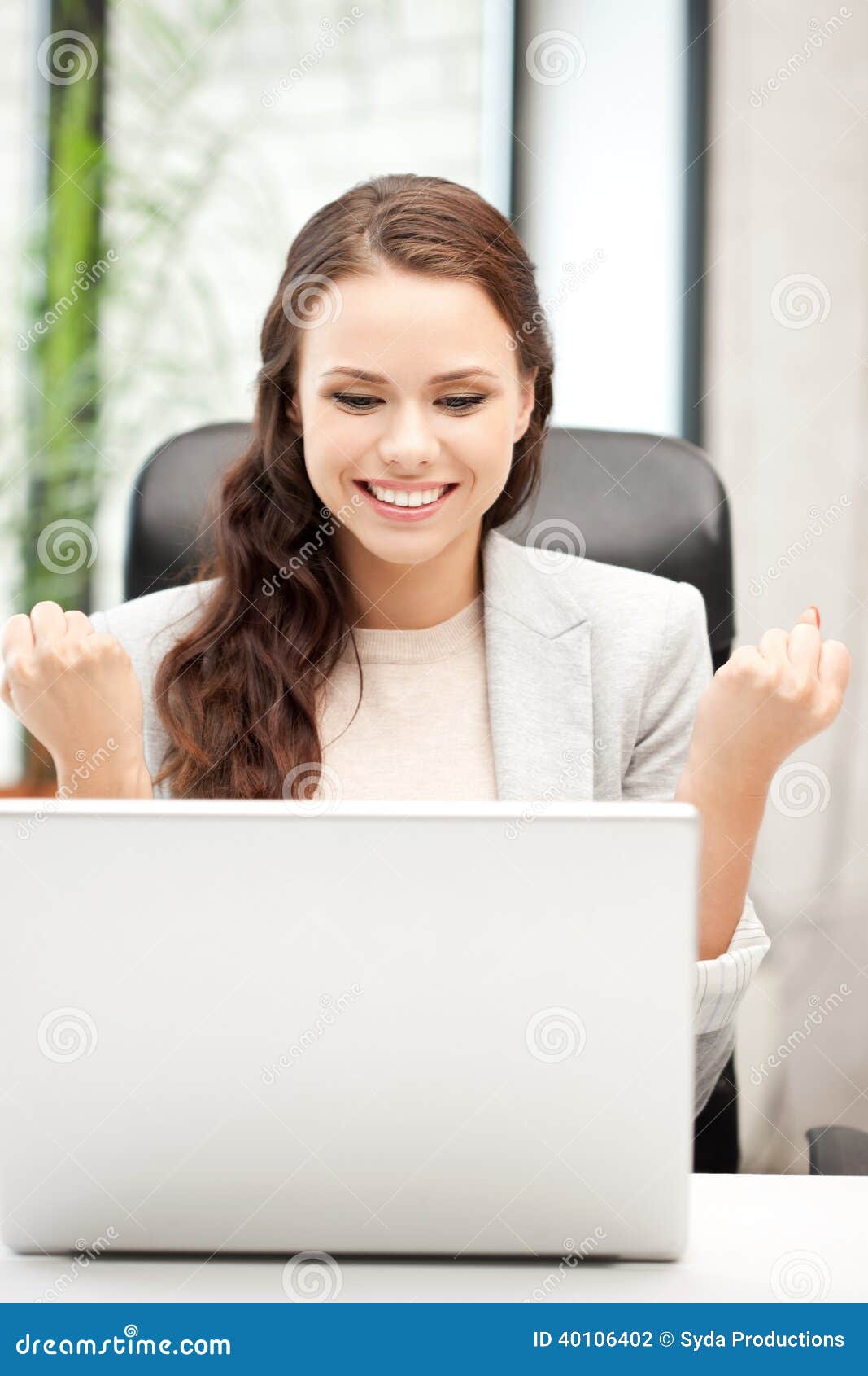 Happy Woman with Laptop Computer Stock Photo - Image of modern ...