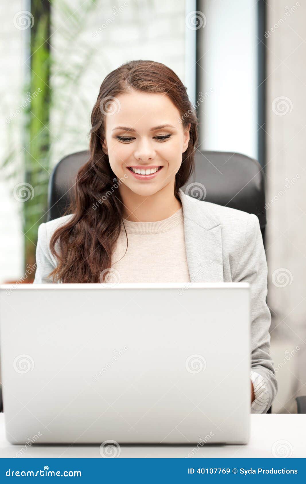 Happy Woman with Laptop Computer Stock Image - Image of confident ...