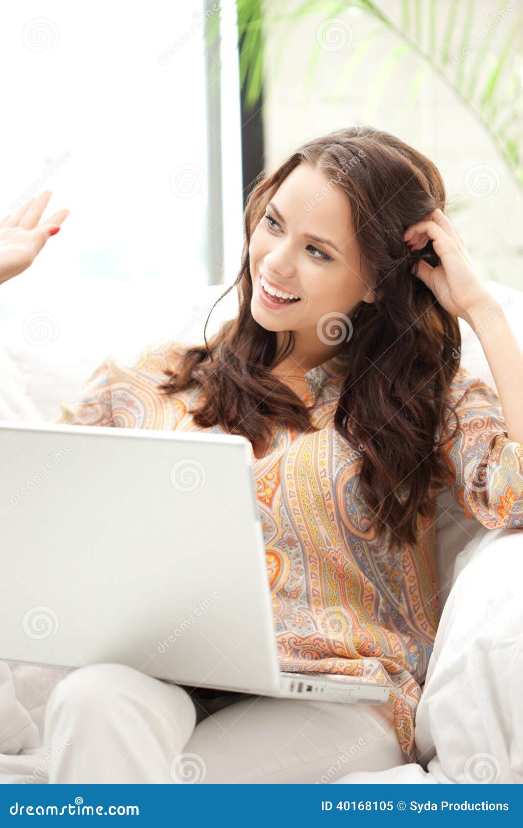 Happy Woman with Laptop Computer Stock Image - Image of home, nice ...