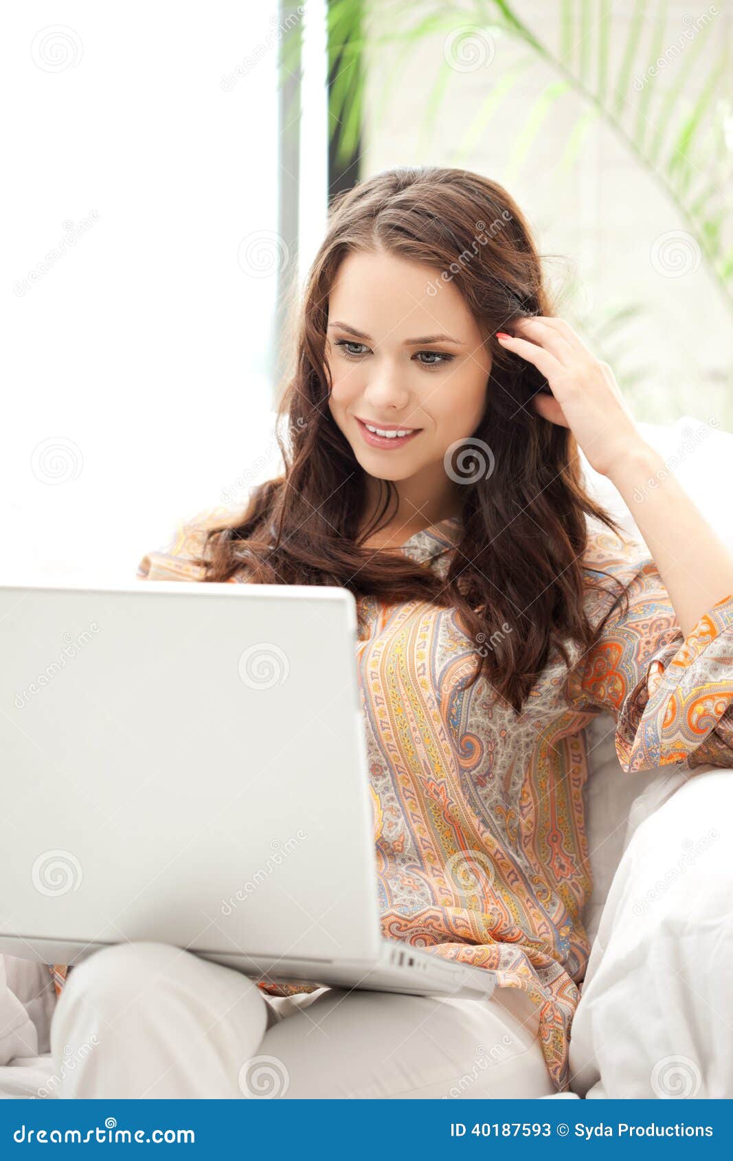 Happy Woman with Laptop Computer Stock Image - Image of human, girl ...
