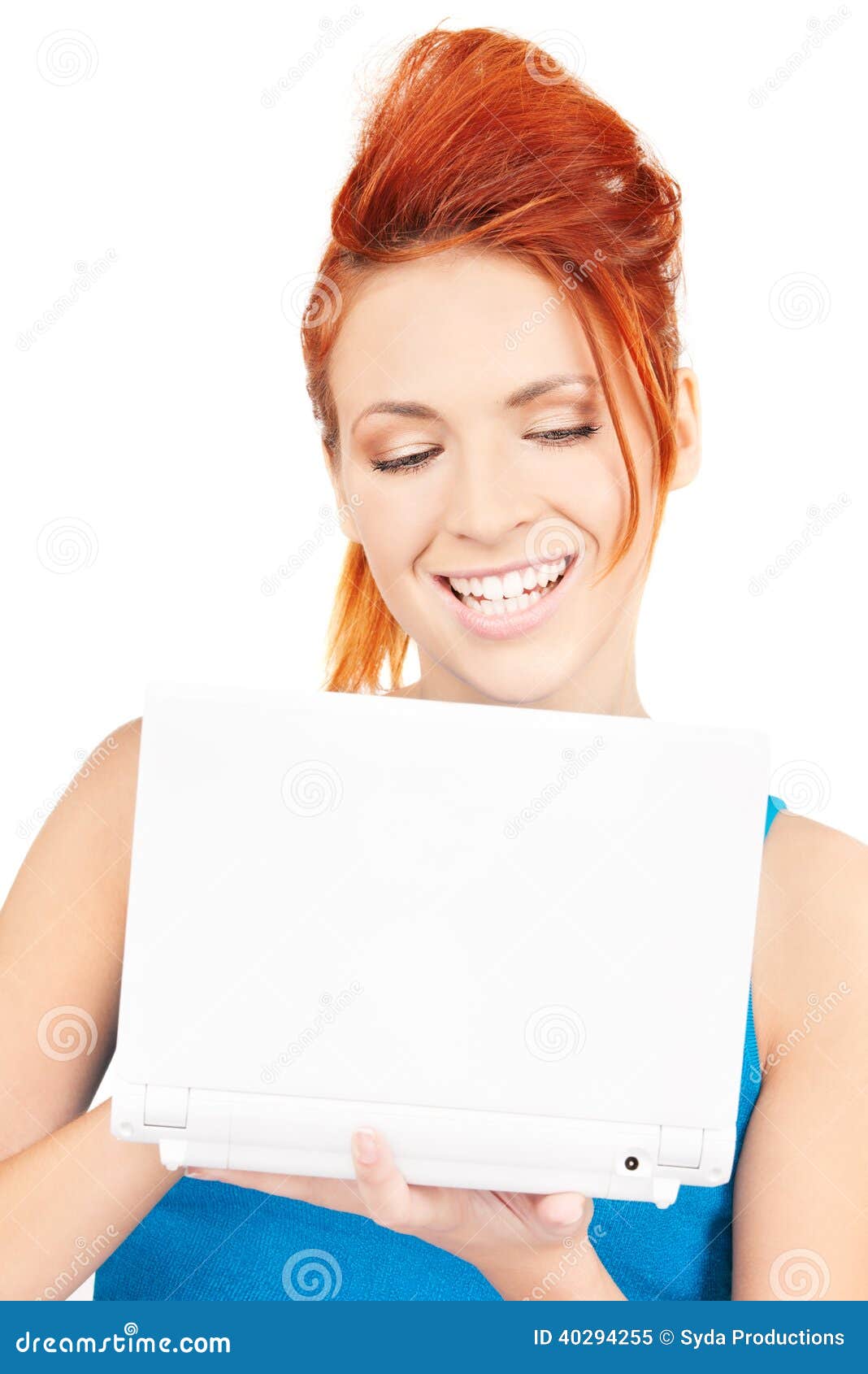 Happy Woman with Laptop Computer Stock Image - Image of computer ...