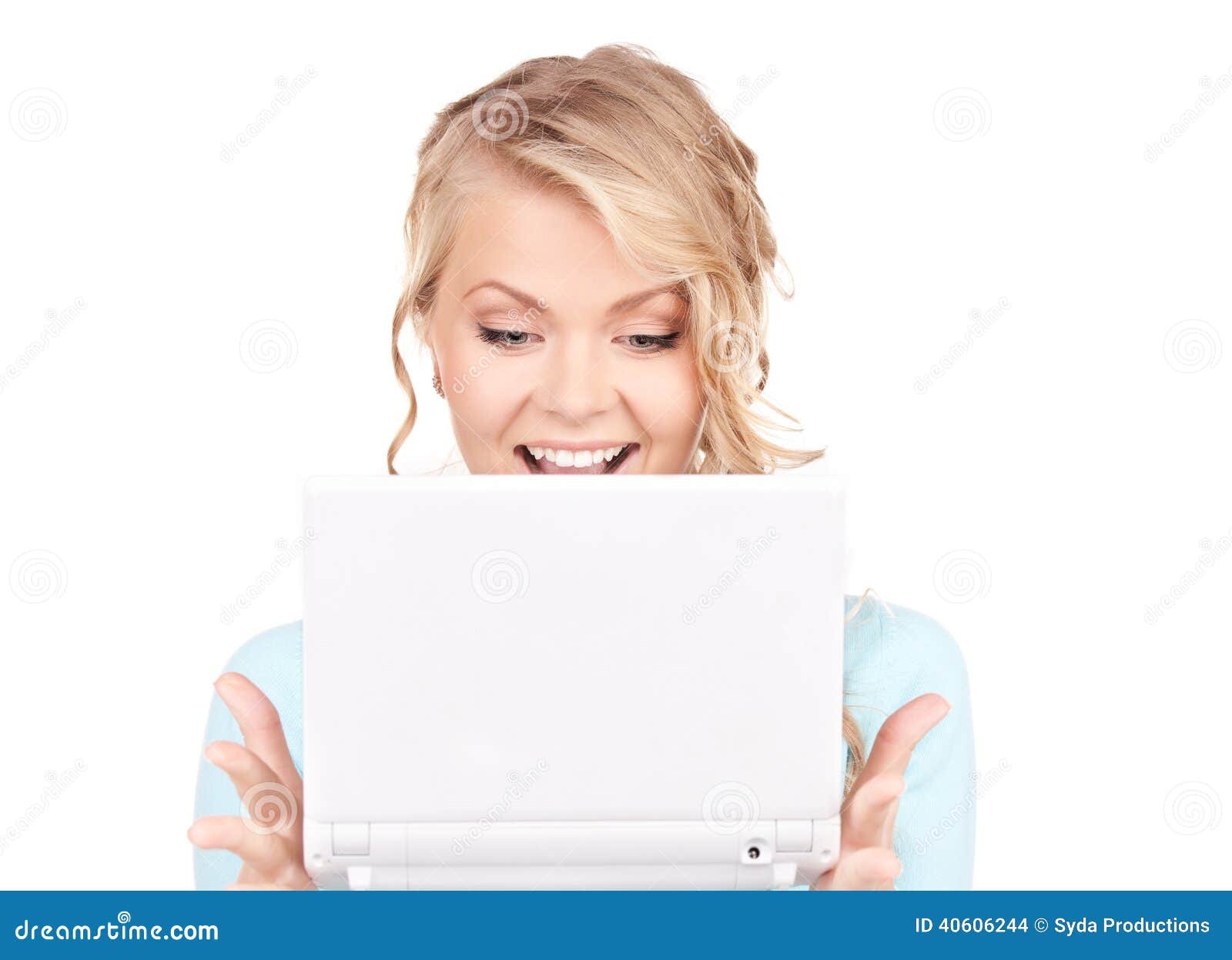Happy Woman with Laptop Computer Stock Photo - Image of lady, business ...