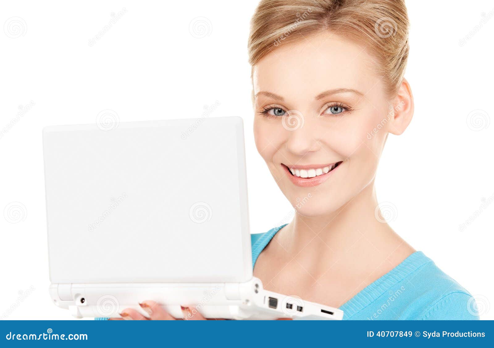Happy Woman with Laptop Computer Stock Image - Image of computer ...