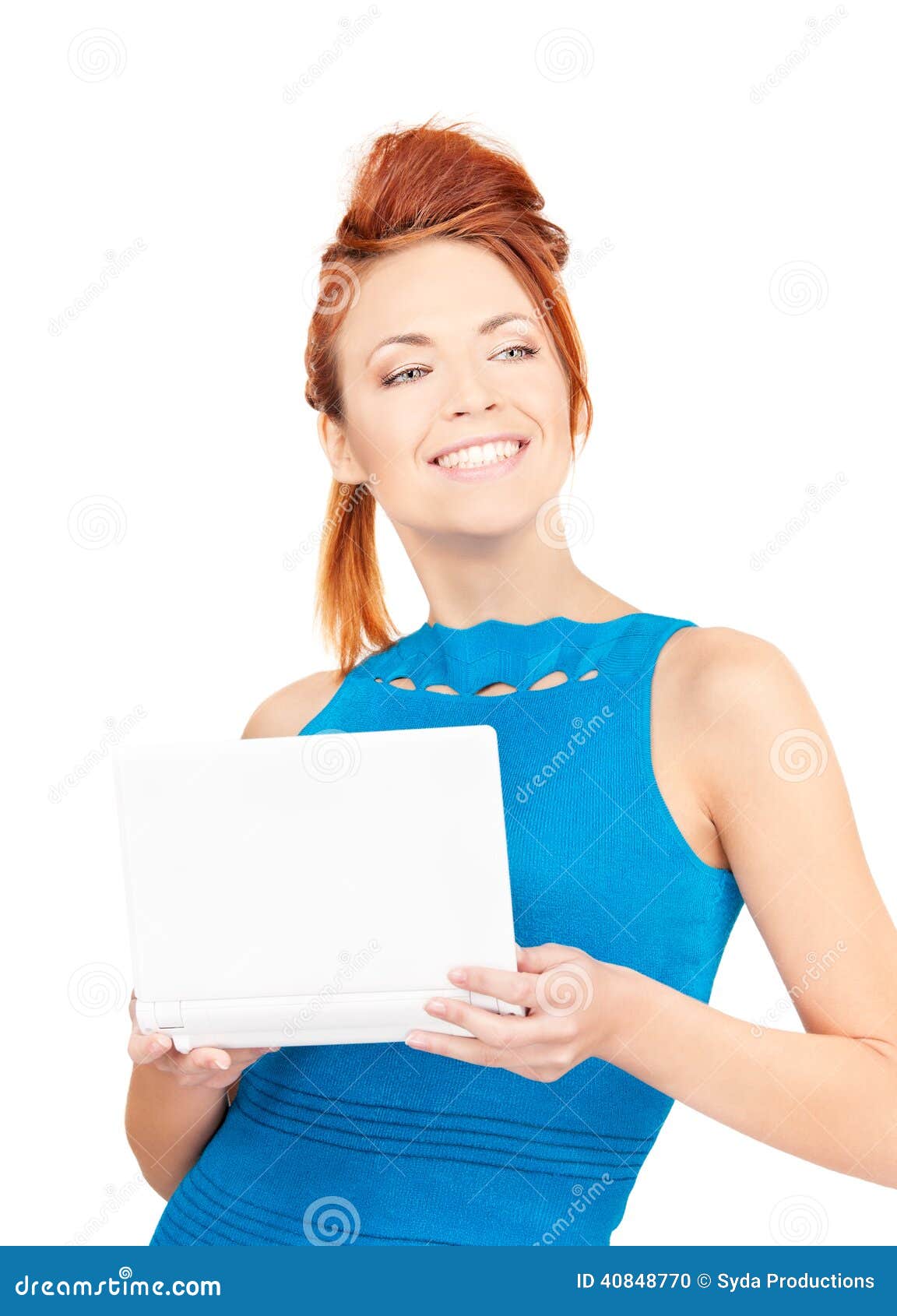 Happy Woman with Laptop Computer Stock Photo - Image of girl, lovely ...