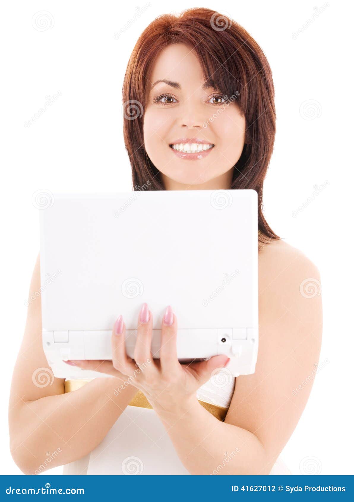 Happy Woman with Laptop Computer Stock Photo - Image of brunette ...