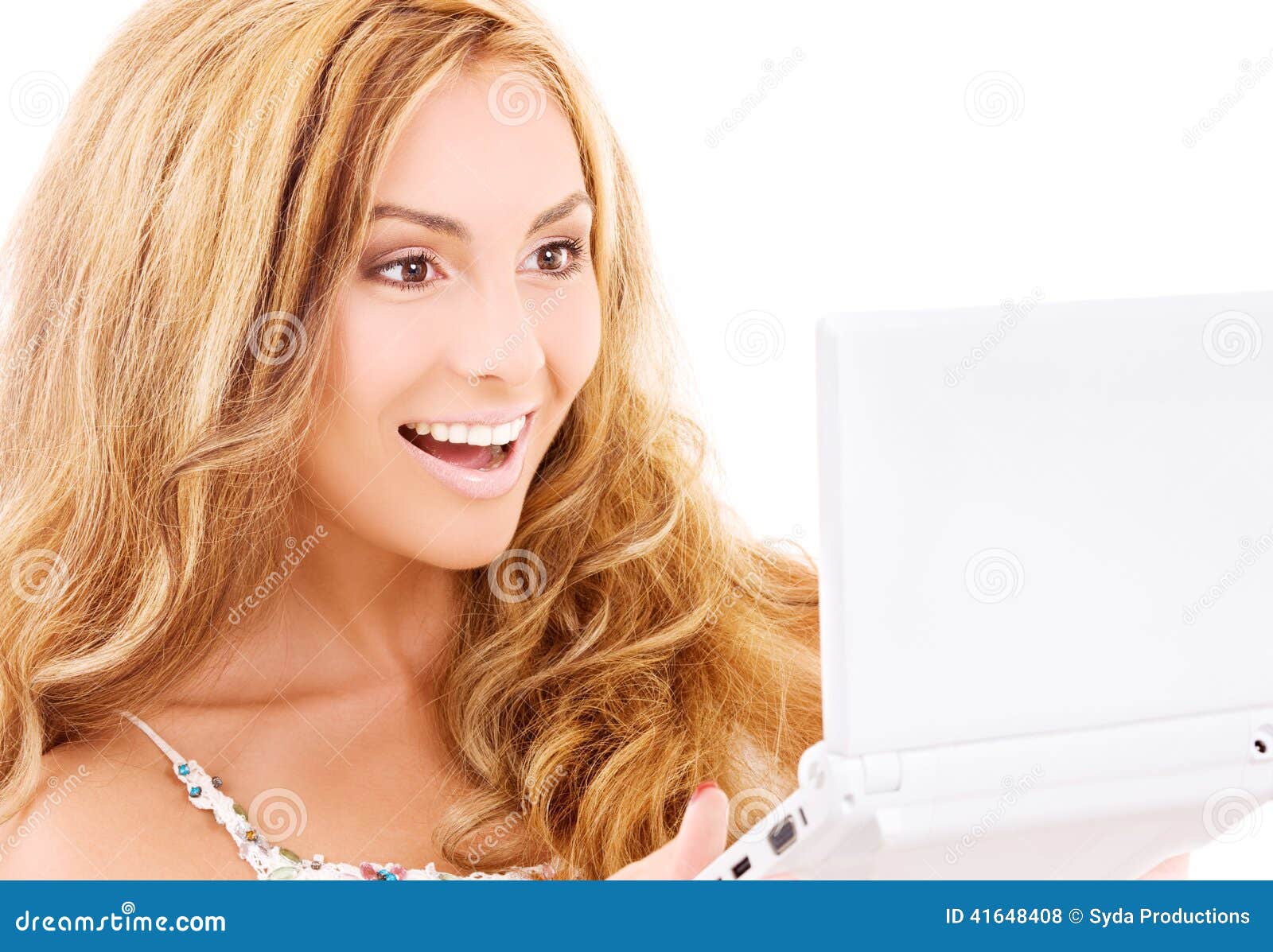 Happy Woman with Laptop Computer Stock Photo - Image of cute ...