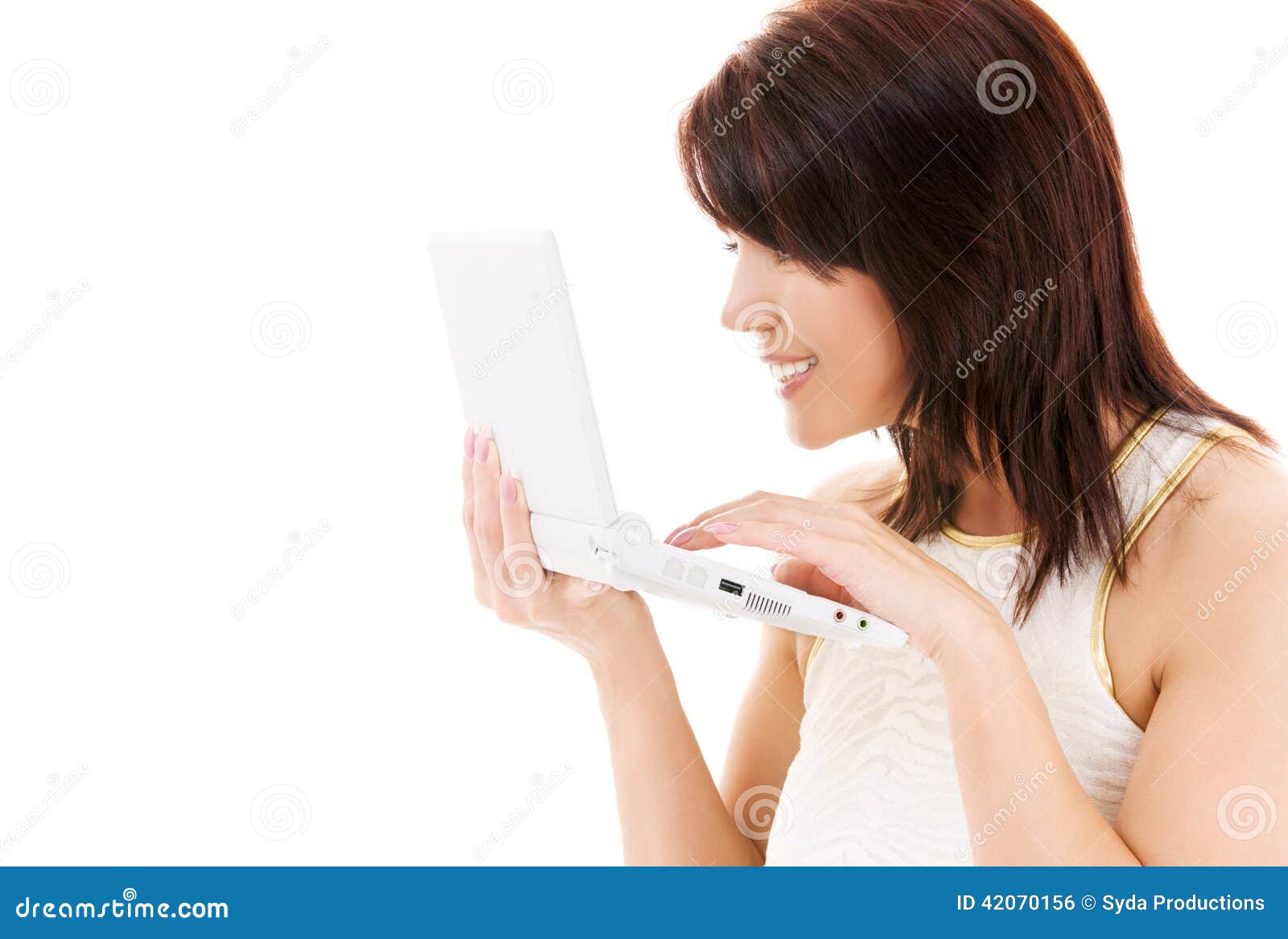 Happy Woman with Laptop Computer Stock Photo - Image of beautiful ...