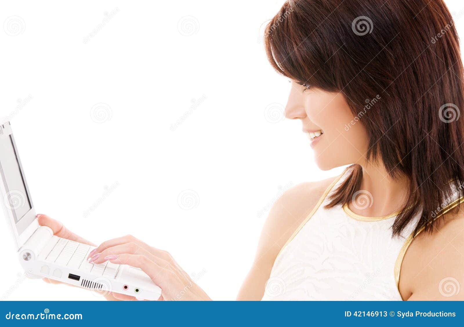 Happy Woman with Laptop Computer Stock Image - Image of lovely ...