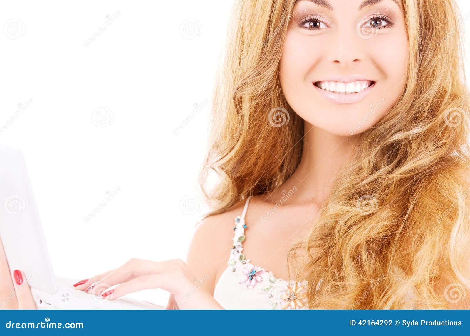 Happy Woman with Laptop Computer Stock Photo - Image of cheerful ...