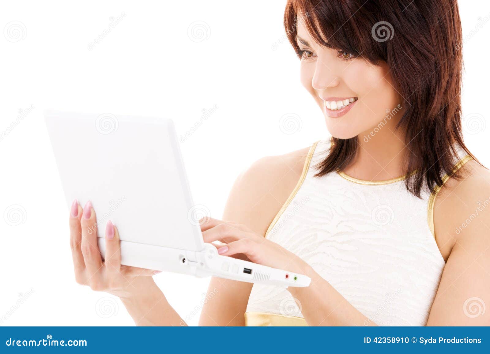 Happy Woman with Laptop Computer Stock Photo - Image of laptop, chat ...