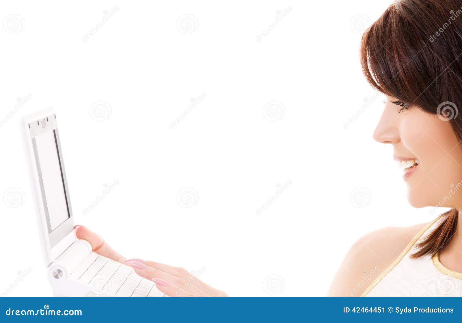 Happy Woman with Laptop Computer Stock Image - Image of closeup, access ...