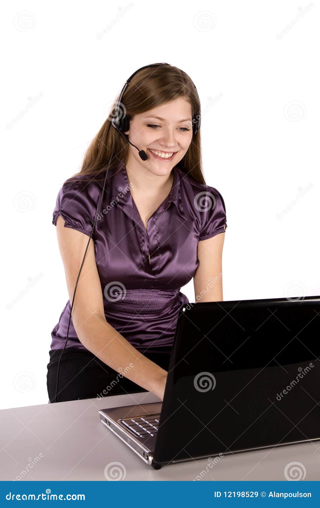 Happy Woman with Laptop and Headset Stock Image - Image of beauty ...