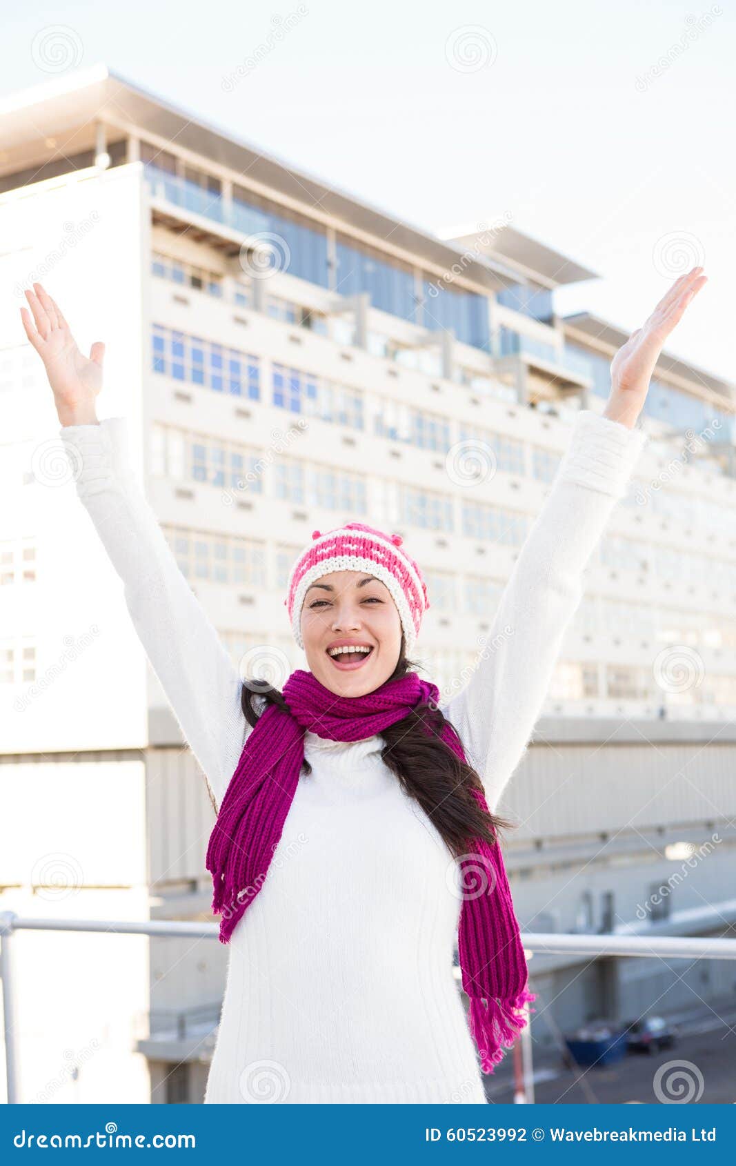 Happy woman looking around stock photo. Image of cold - 60523992