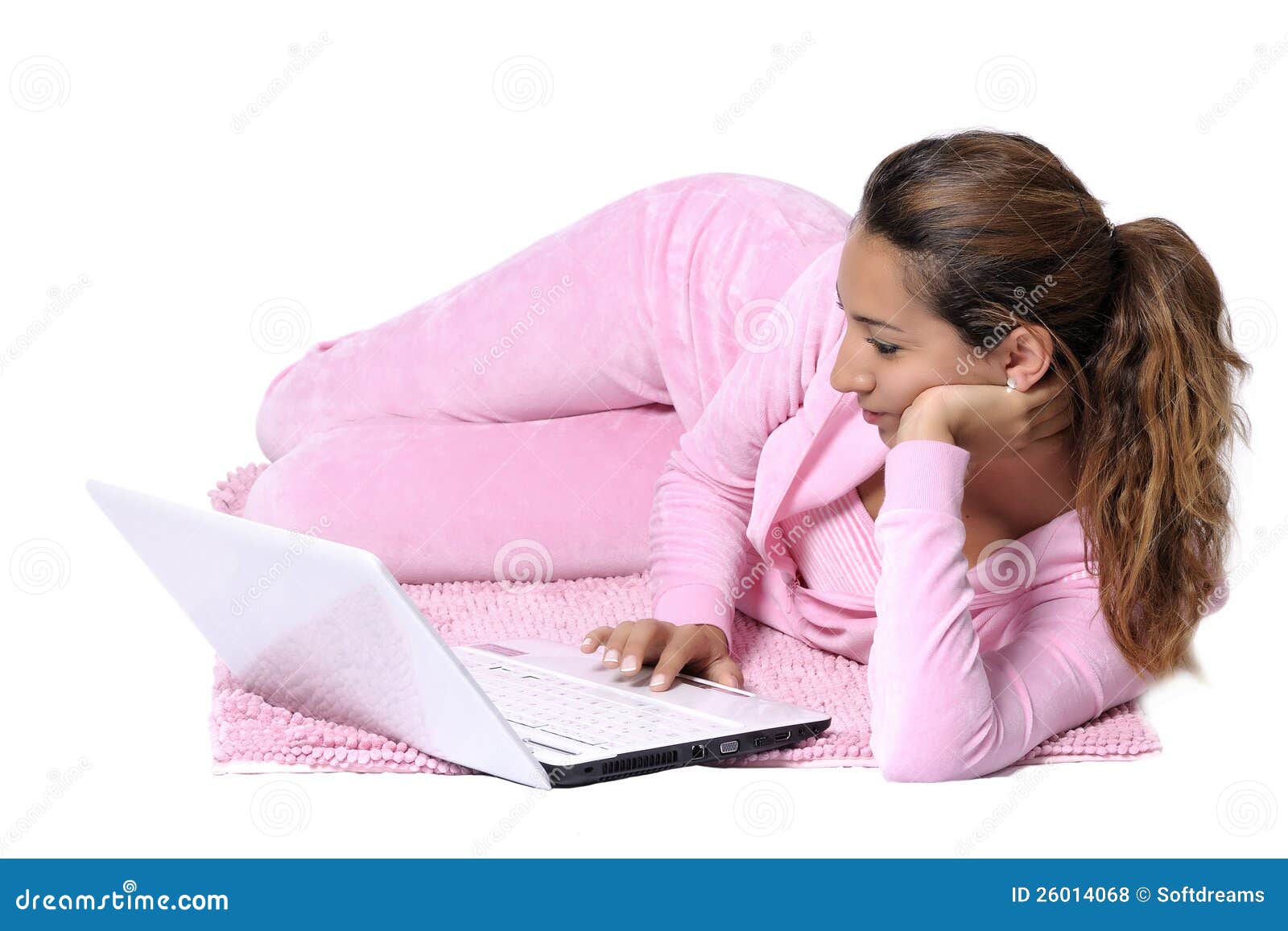 Happy Woman Looking Backward with Laptop Stock Photo - Image of holding ...