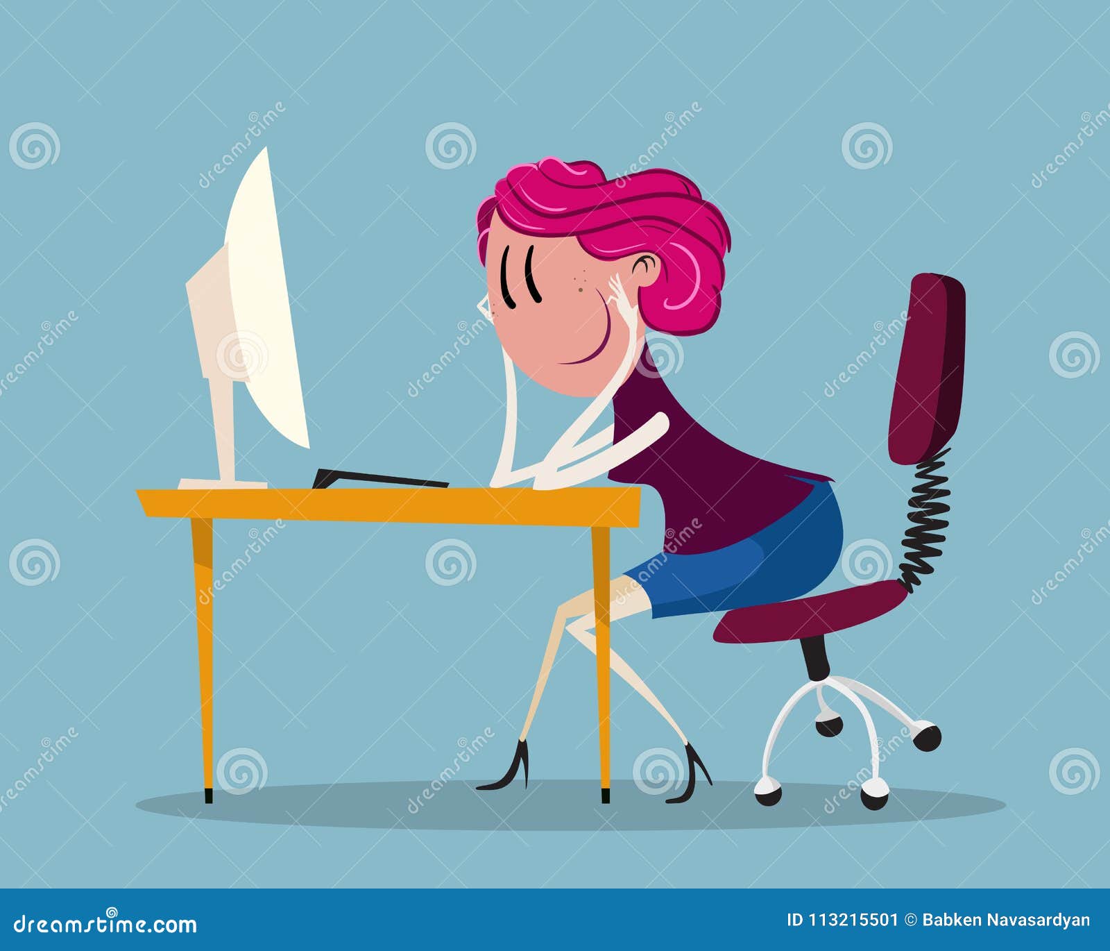 Happy Woman Looking at Computer Monitor Stock Vector - Illustration of ...