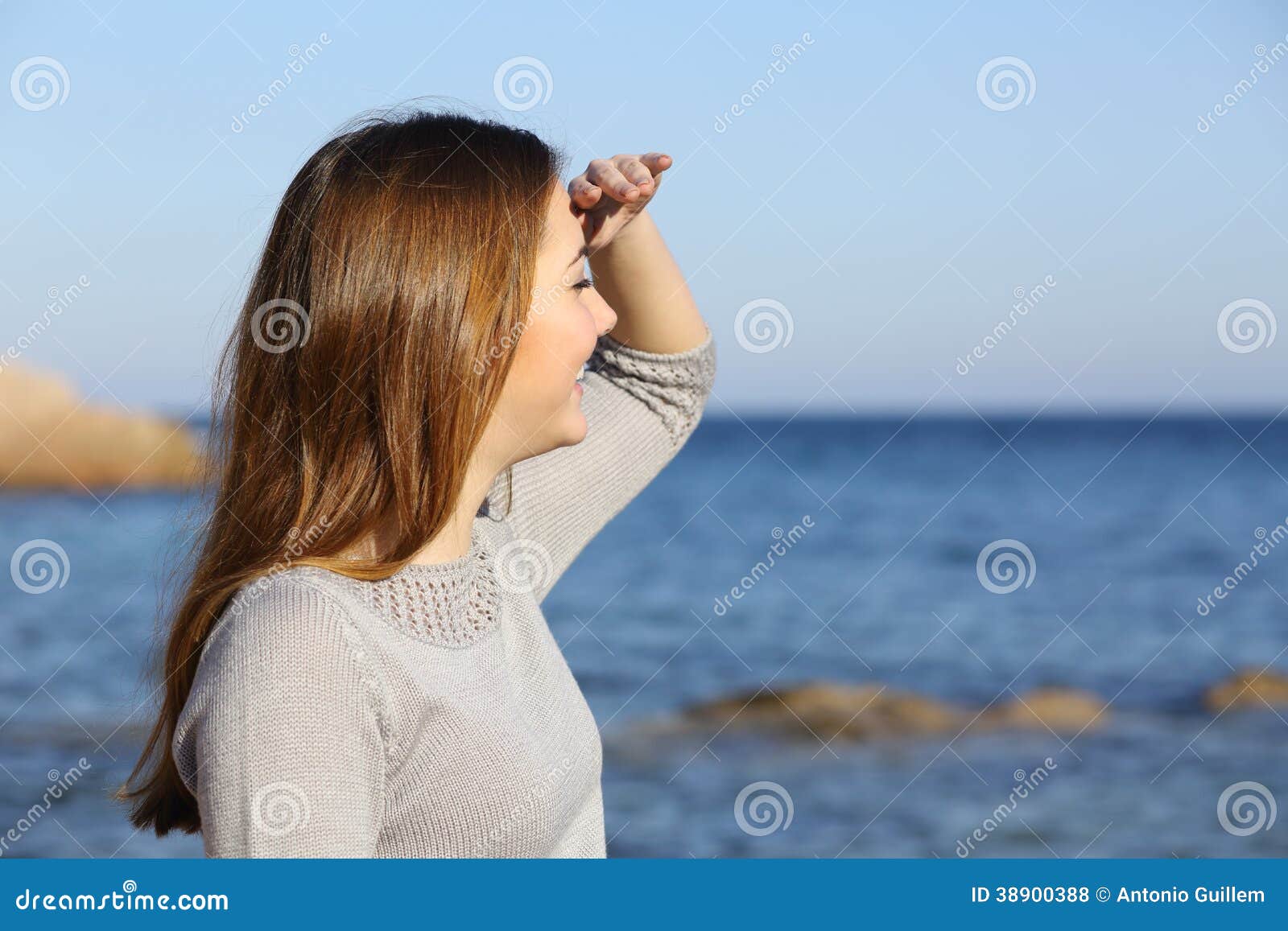 Happy Woman Looking Forward at the Horizon Stock Photo - Image of ...
